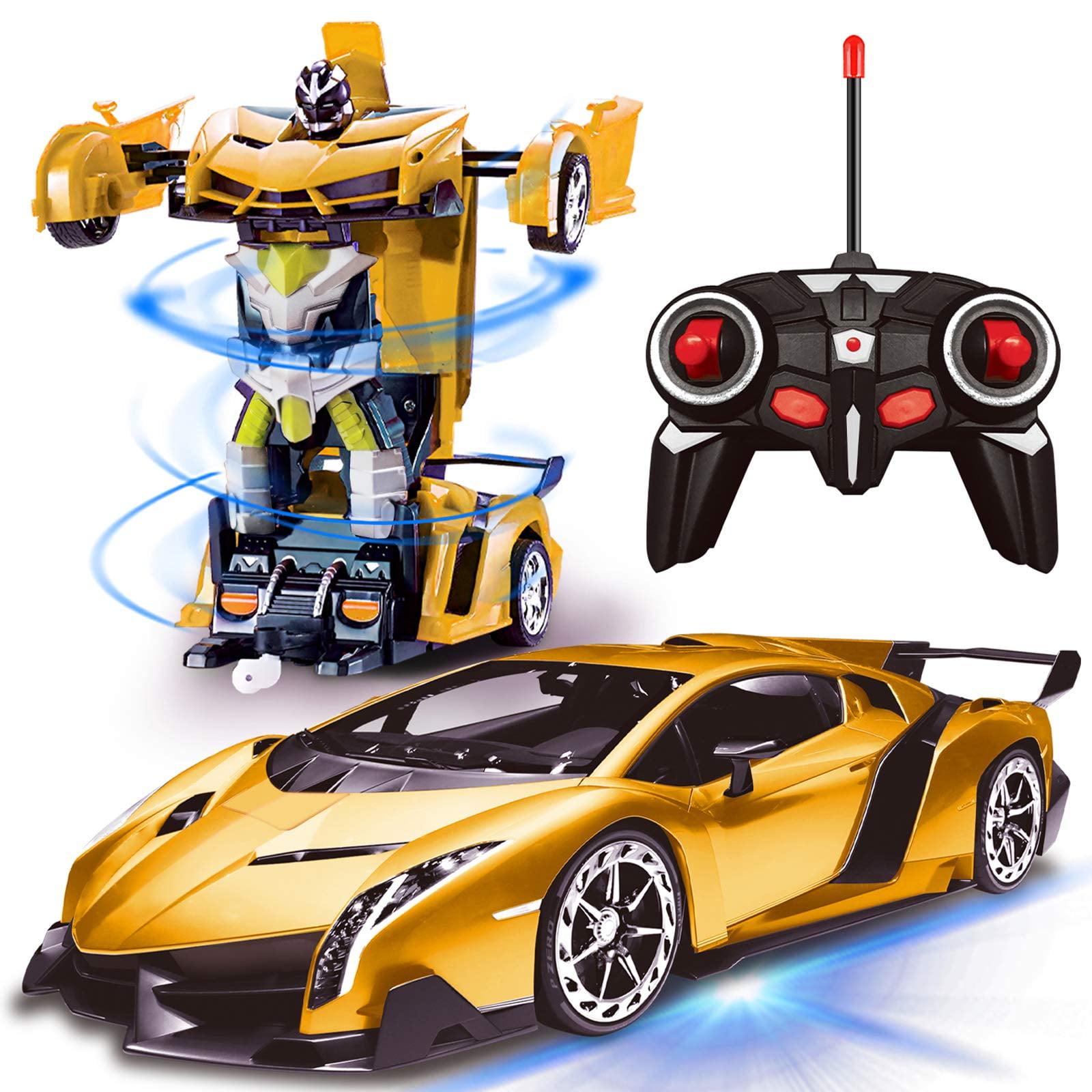 1:18 Transform Car Robot Toy, 2.4Ghz Remote, Rechargeable, 360° Rotating Stunt, Kids 8-11 Gift ...