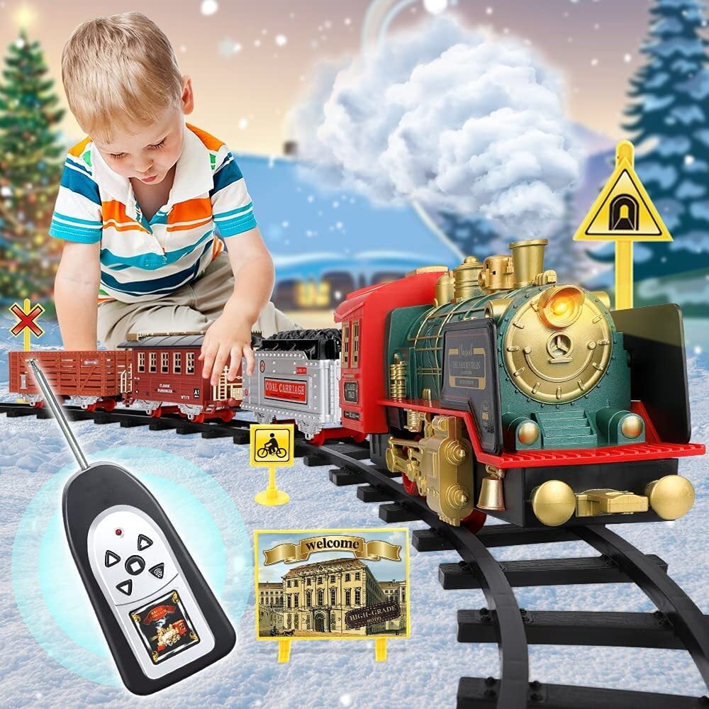 Remote Control Vintage Classic RC Train Toy Set with Real Smoke, Lights ...