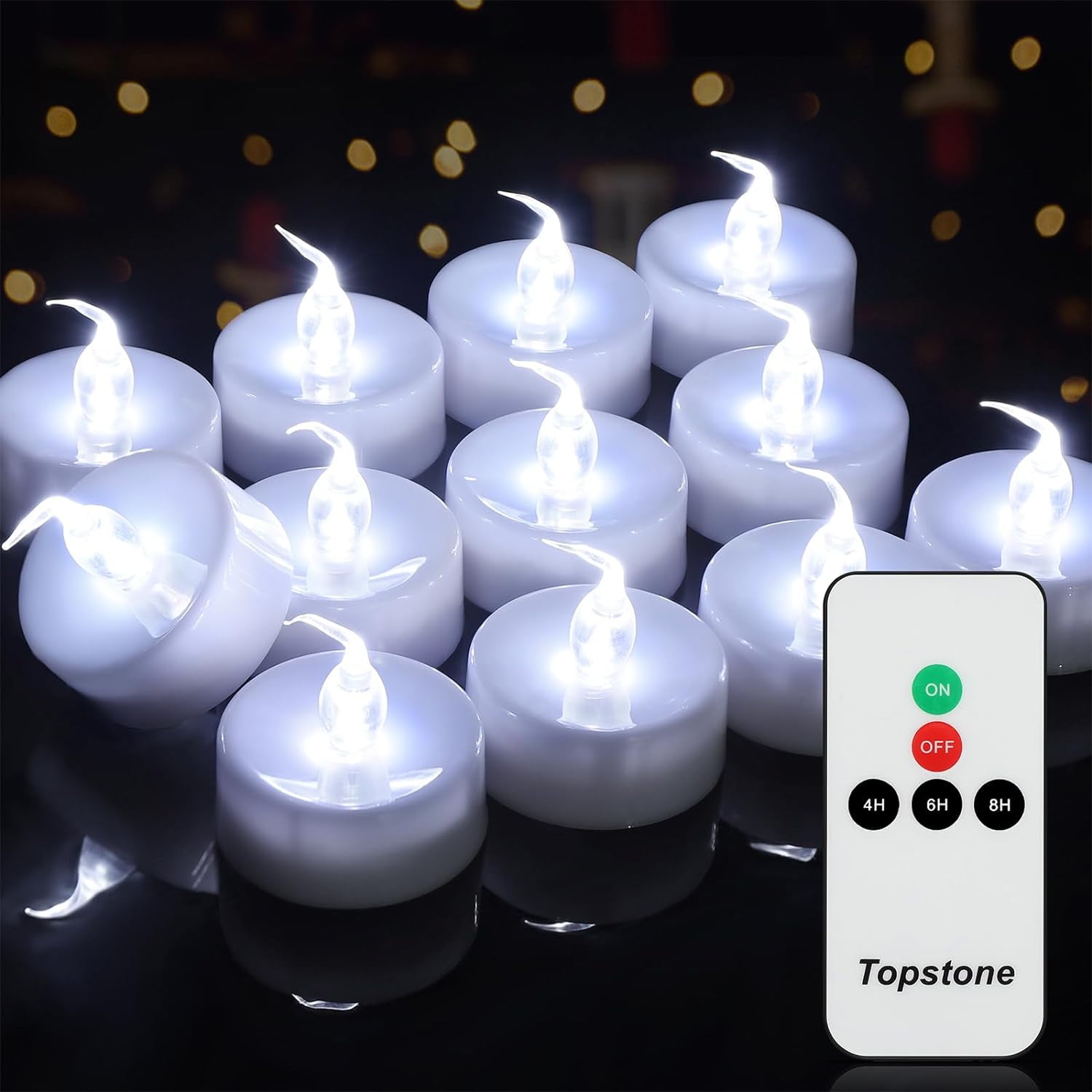 Remote Controlled LED Tea Light,White Flickering Bulb,Long Lasting ...
