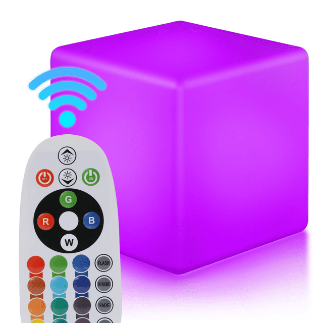 "16"" Remote Controlled LED Cube Stool with Color Changing Rechargeable ...