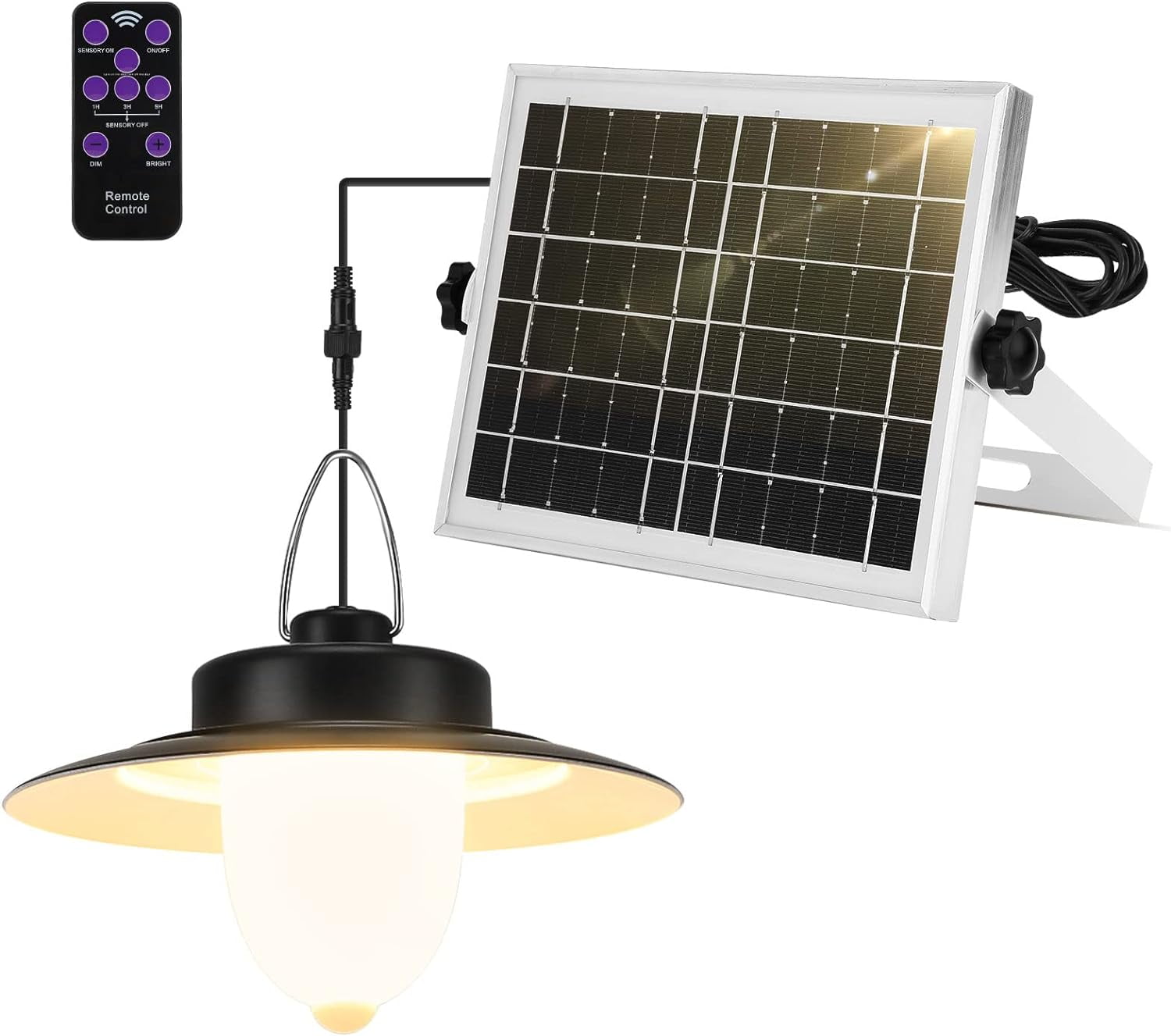 Remote-Controlled Solar Pendant Light, 3 Modes, 5 Brightness Levels ...