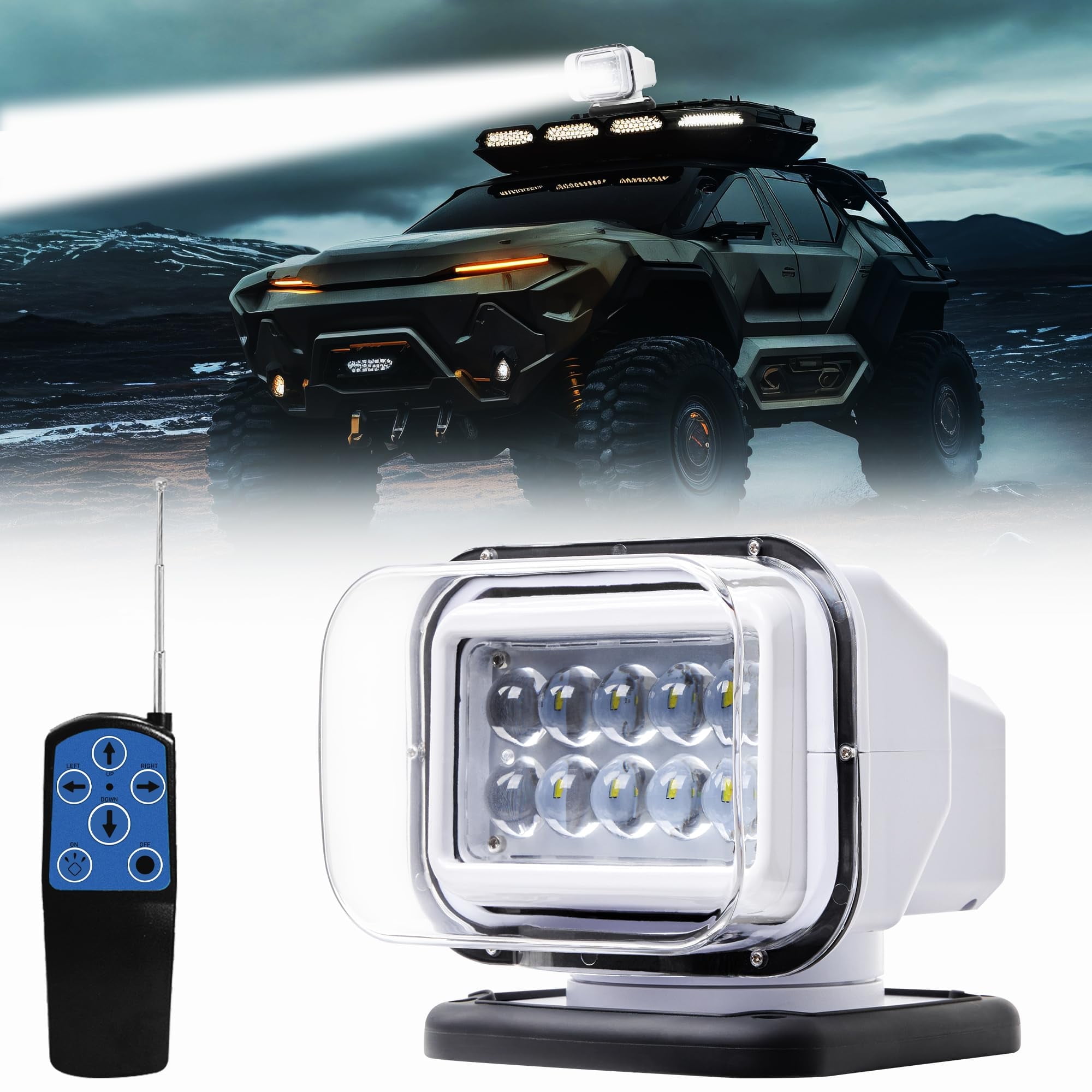 Remote LED Search Light, Auto-Reset 360 Rotating Marine Spotlight for ...