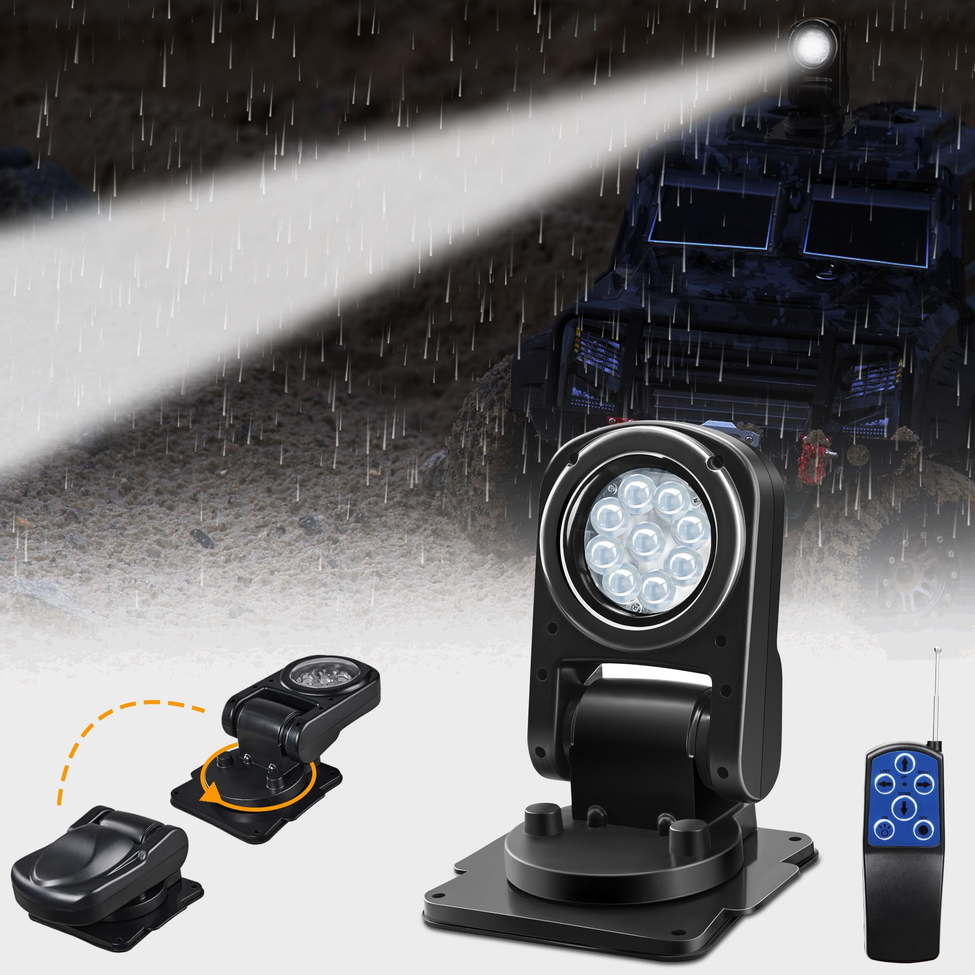 Remote LED Spot Lights RRF12 for Trucks, Auto-Return 360 Rotating ...