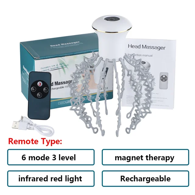 Remote Octopus Electric Head Massager 6 Modes Scalp Vibration Massage ...