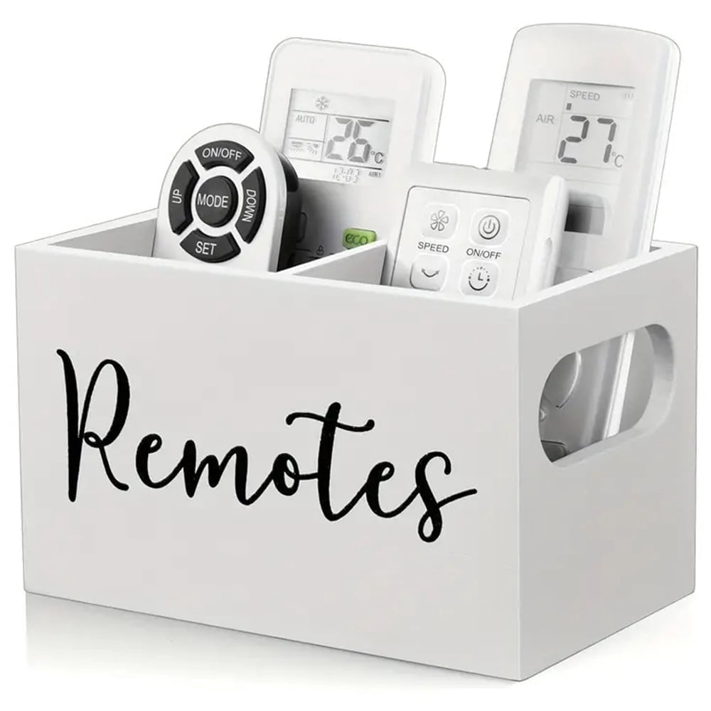 Youersen Remote Organizer, Wooden, 2 Slots, Black, Nightstand/Table Use ...