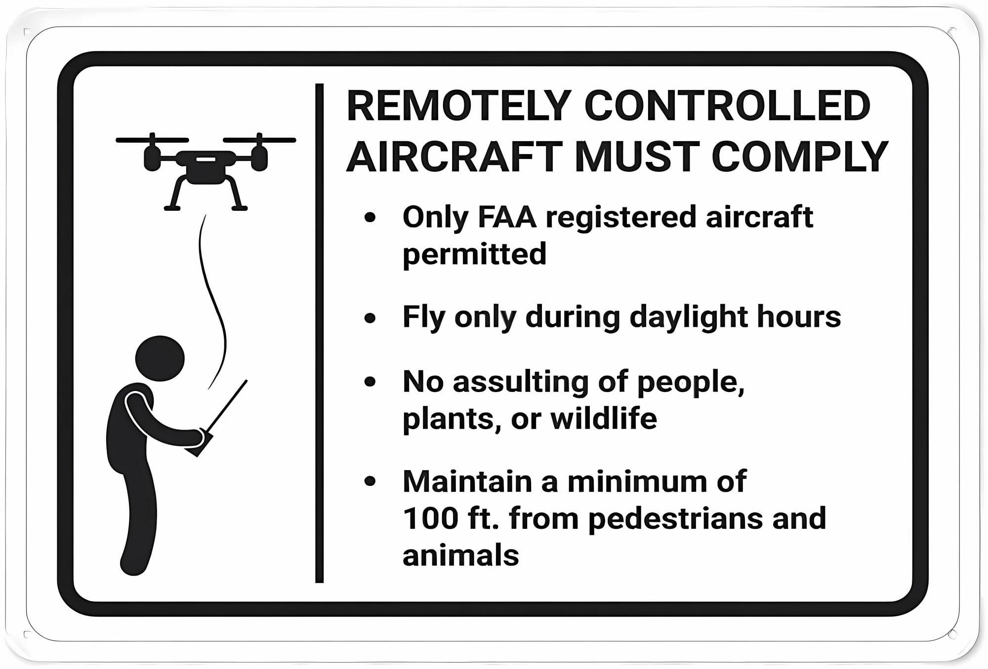 Remotely Controlled Aircraft Must Comply with Rules Sign - 8"x12" Rust ...