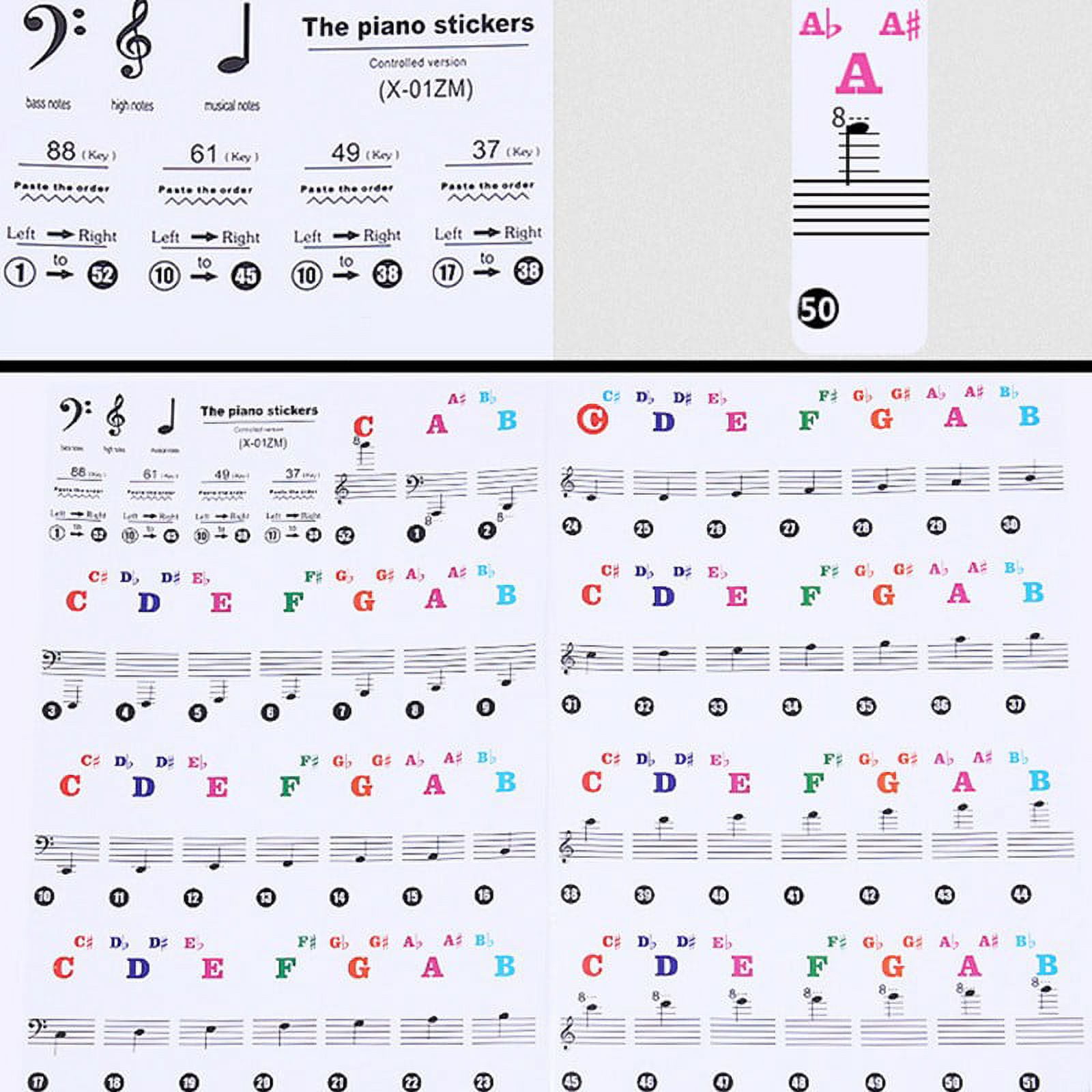 Removable 37/49/88/61/54 Key Keyboard Piano Key Note Sticker Labels For ...