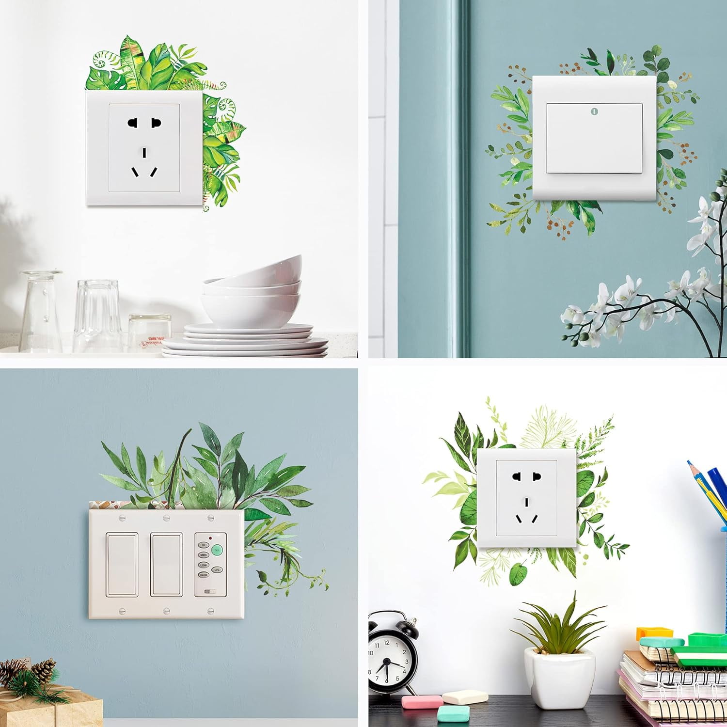 Removable 4 Pack Creative Switch Decals, Green Plant Flower Stickers ...