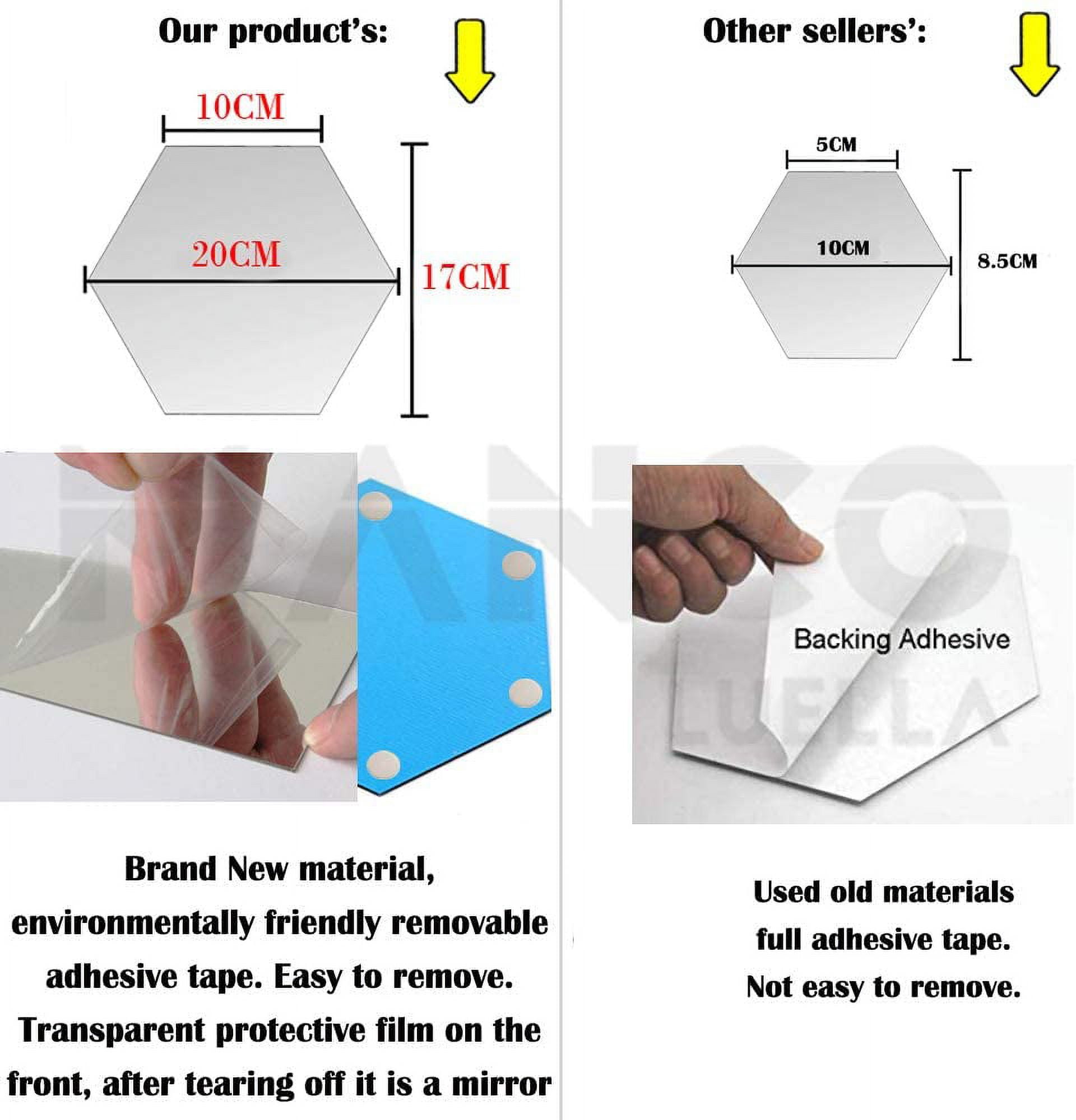 Removable Acrylic Hexagon Mirror Tiles Self Adhesive, Peel and Stick ...