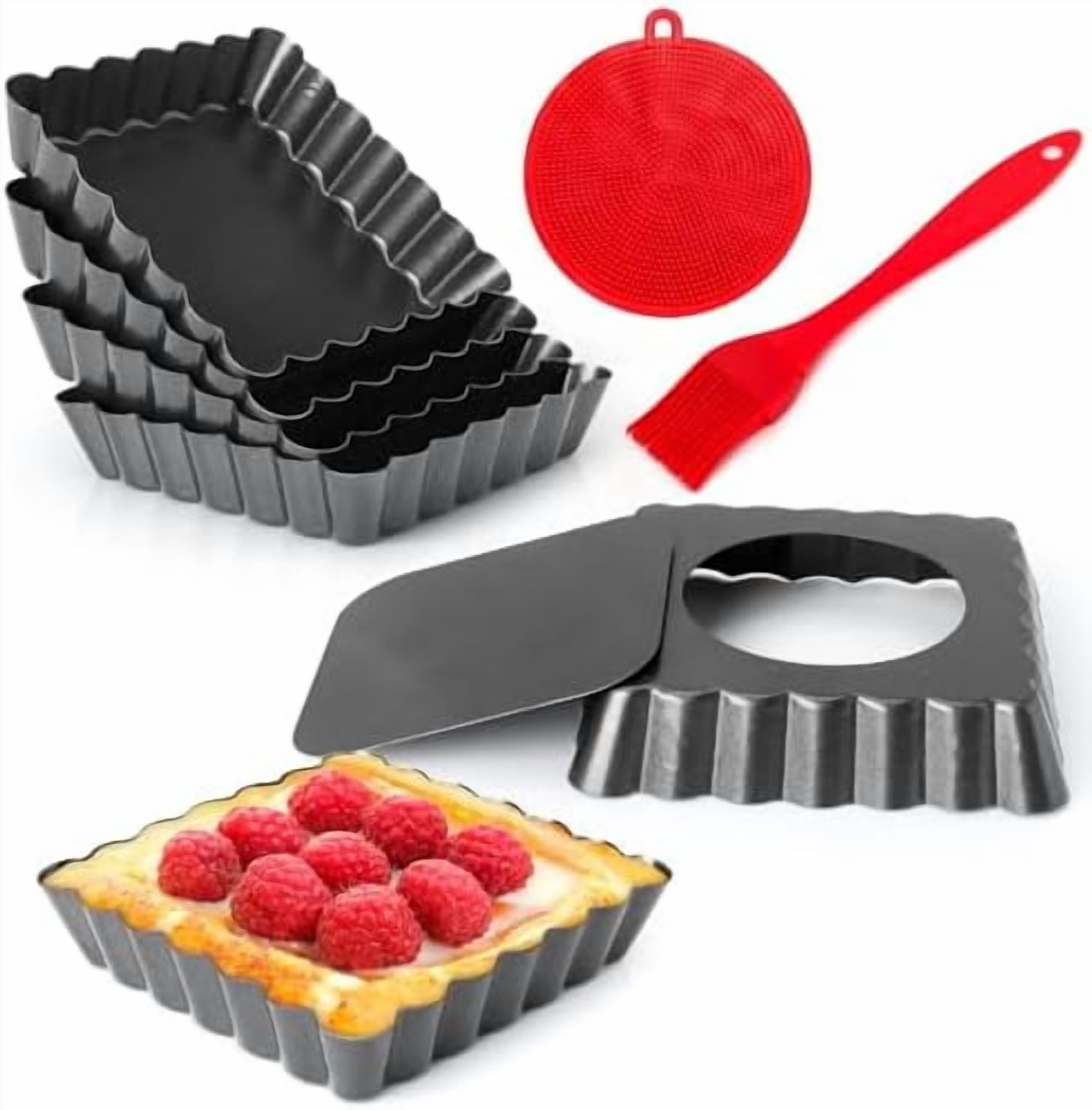 Removable Bottom, Nonstick Quiche Pan Mini Pie Pans with Oil Brush ...