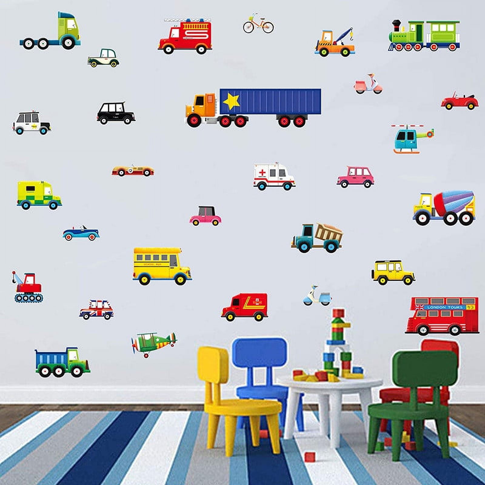 Removable Cartoon City Vehicles Wall Decals for Kids Room Wall Decor ...