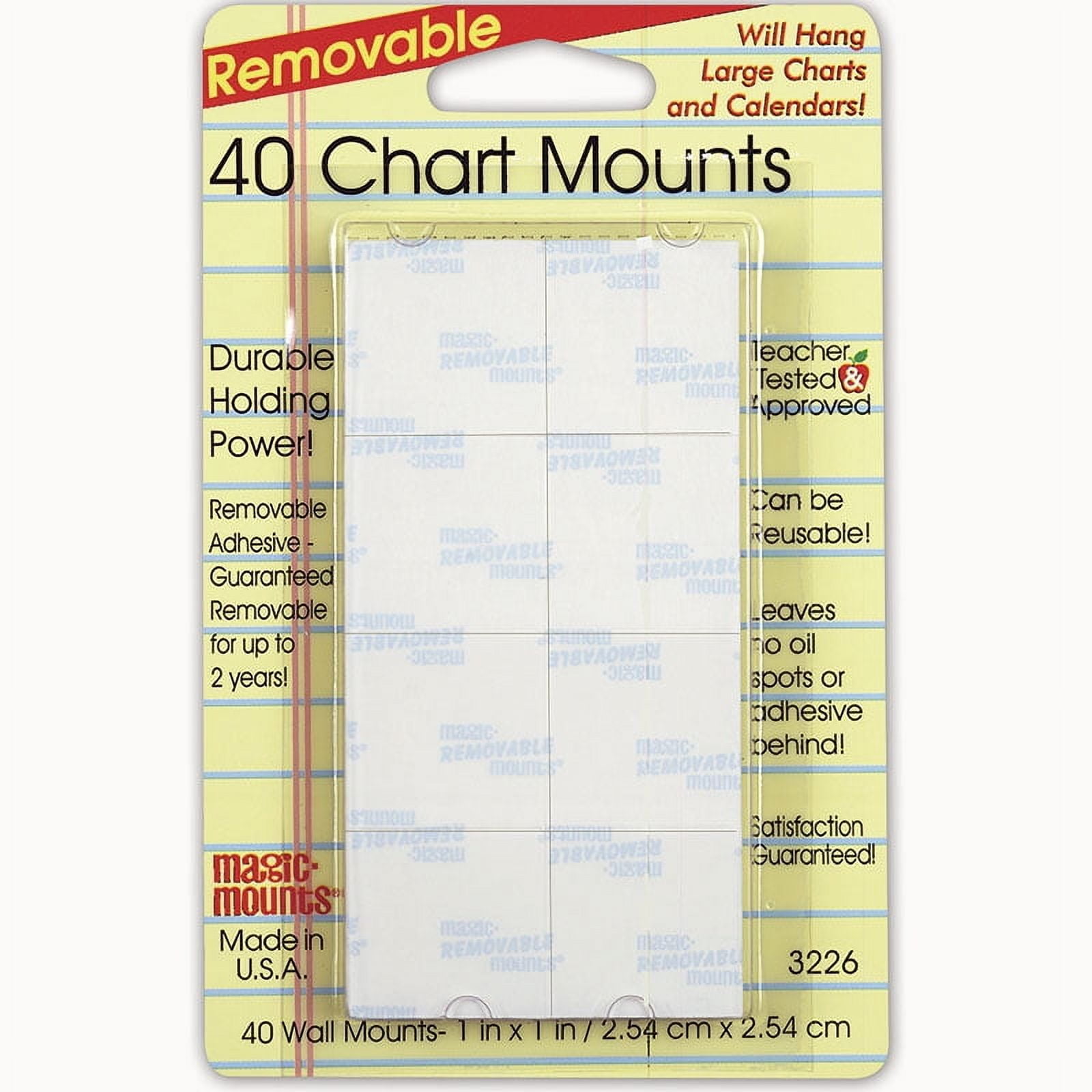Removable Chart Mounts, 1" x 1", Pack of 40 | Bundle of 10 Packs ...