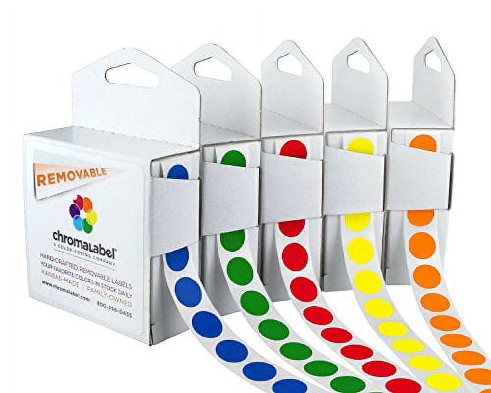 Removable Color Code Dot Label Kit, 5 Assorted Standard Colors, 1000 ...