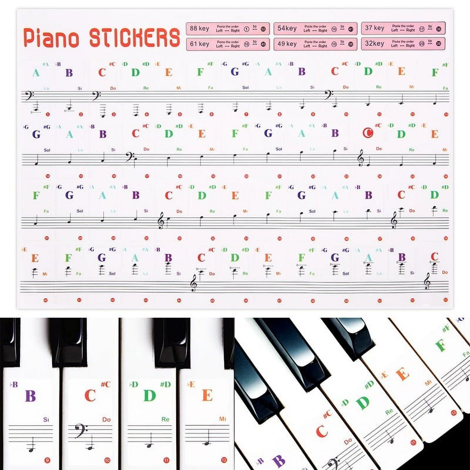 Removable Colour Transparent Piano Sticker Keyboard Paster Suit for 88 ...