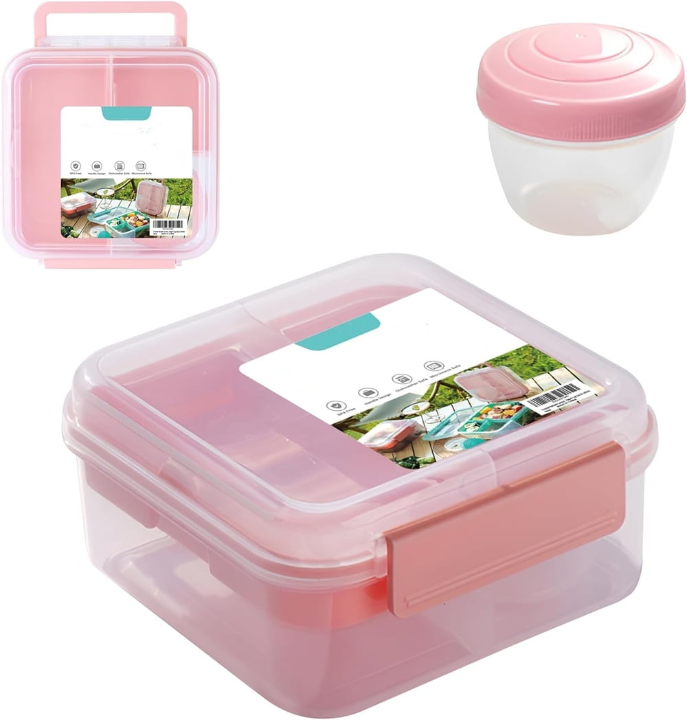 Removable Compartments Bento Box,Pink Square Snack Box Container ...