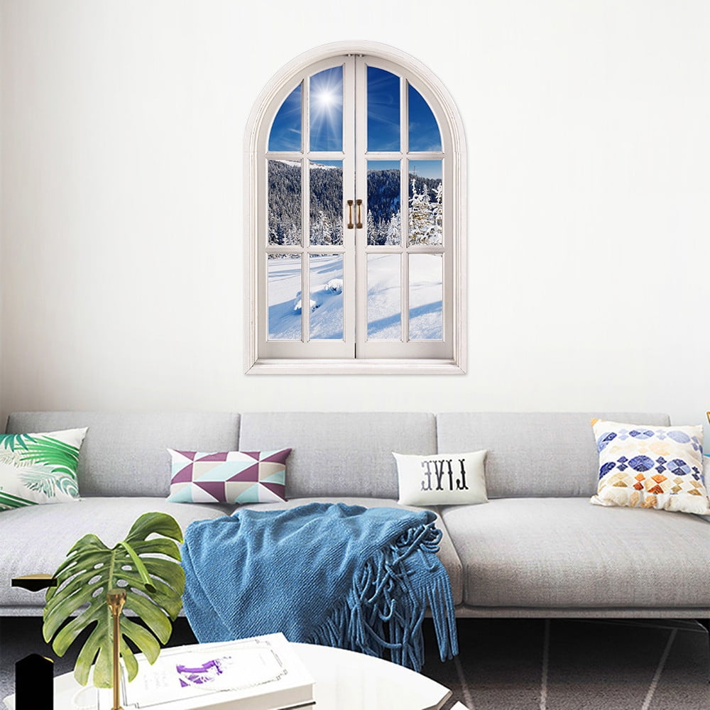 Removable Fake Window Arched Wall Sticker Vinyl Decal Beach Forest ...