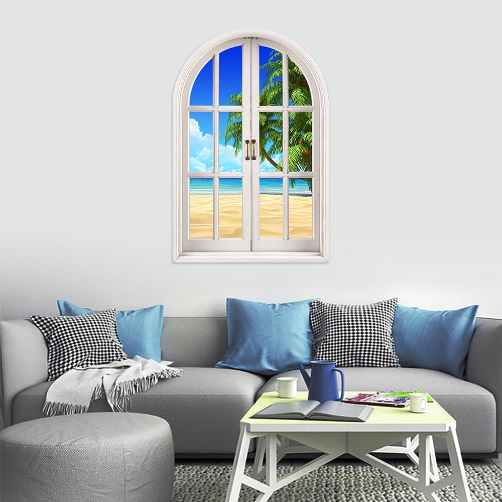 Removable Fake Window Arched Wall Sticker Vinyl Decal Beach Forest ...
