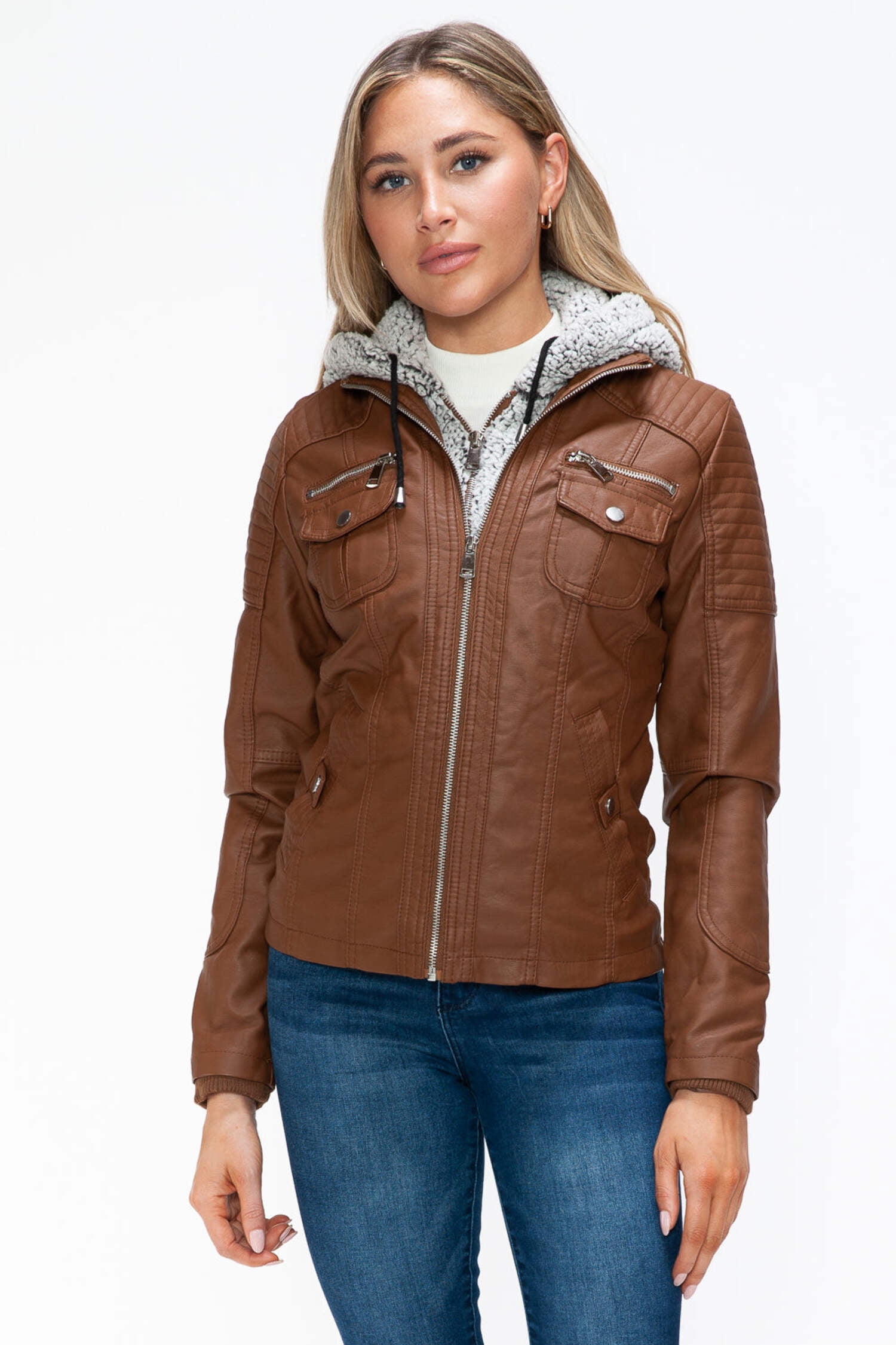 Removable Faux Layered Multi-Pocket Jacket (Brown) - Walmart.com