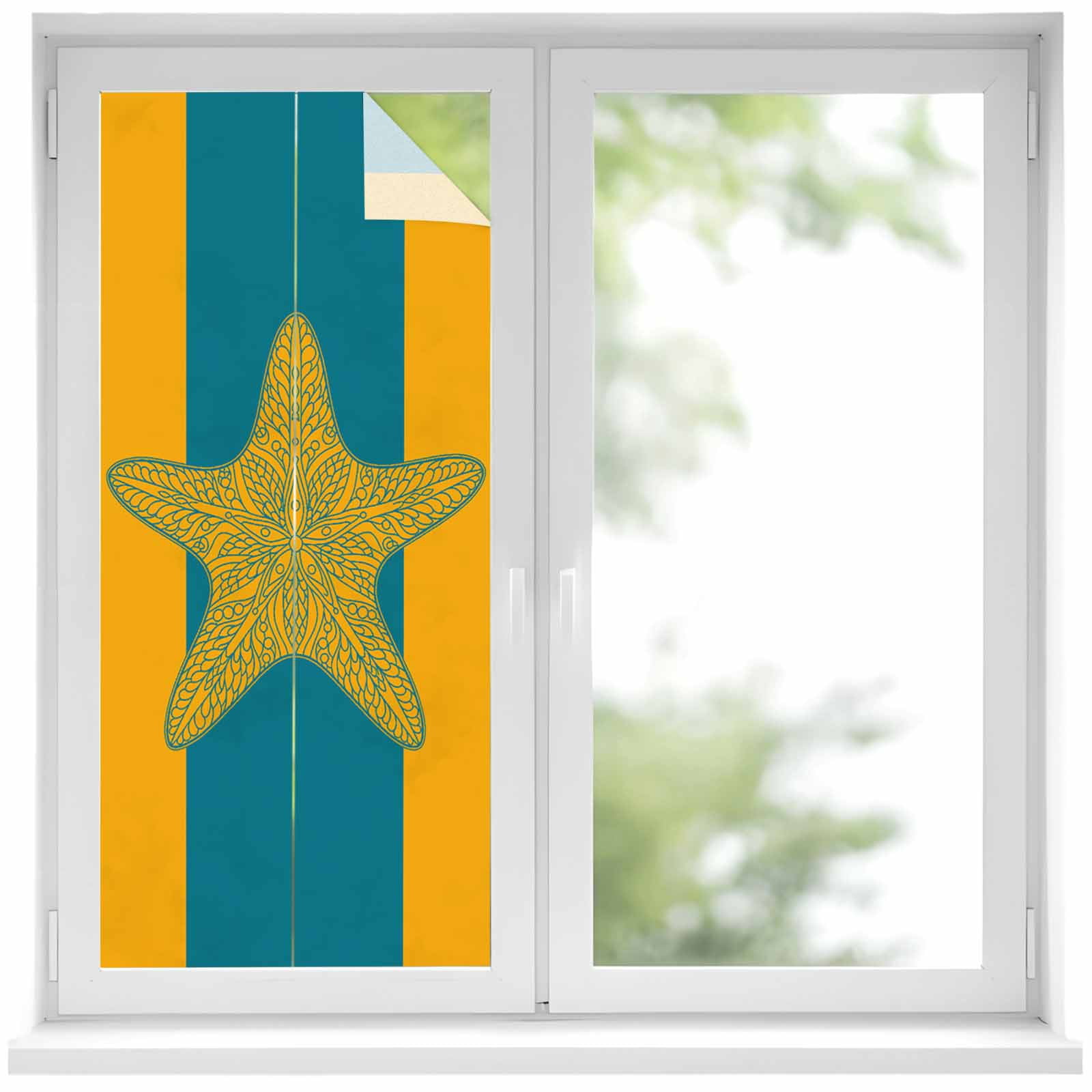 Removable Glass Window Covering, Orange Yellow Blue Starfish Window ...