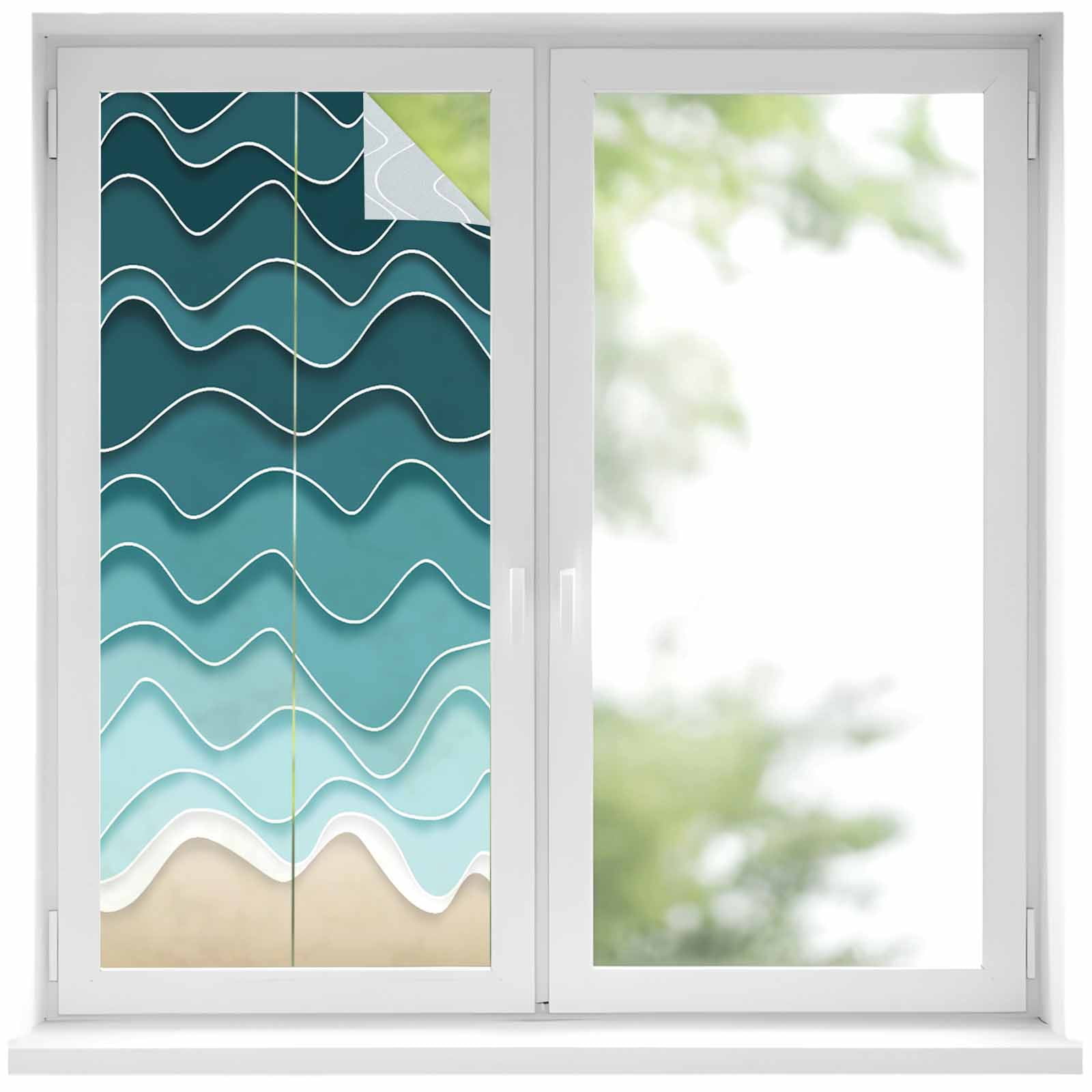 Removable Glass Window Covering, Turquoise Ombre Stripe Window Privacy ...