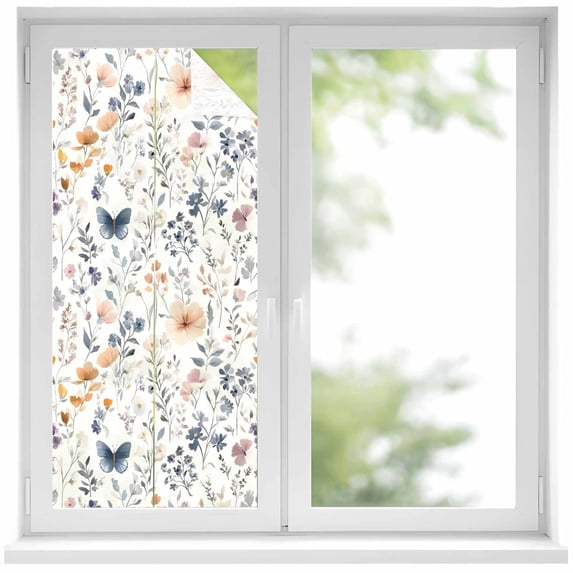 Removable Glass Window Covering, Watercolor Wildflowers Window Privacy ...