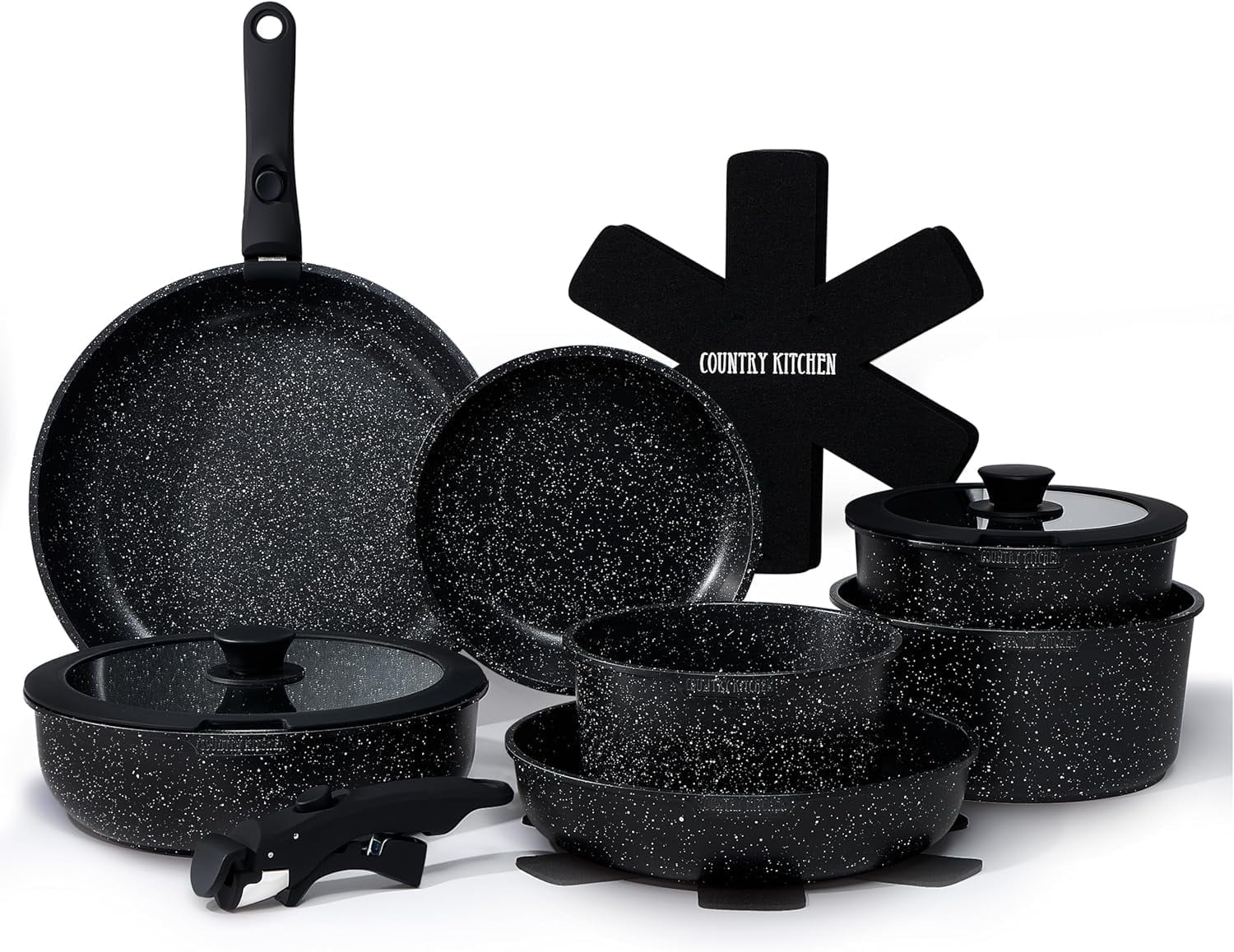 Country Kitchen 15-Pc Pots and Pans Set with Removable Handles Nonstick ...