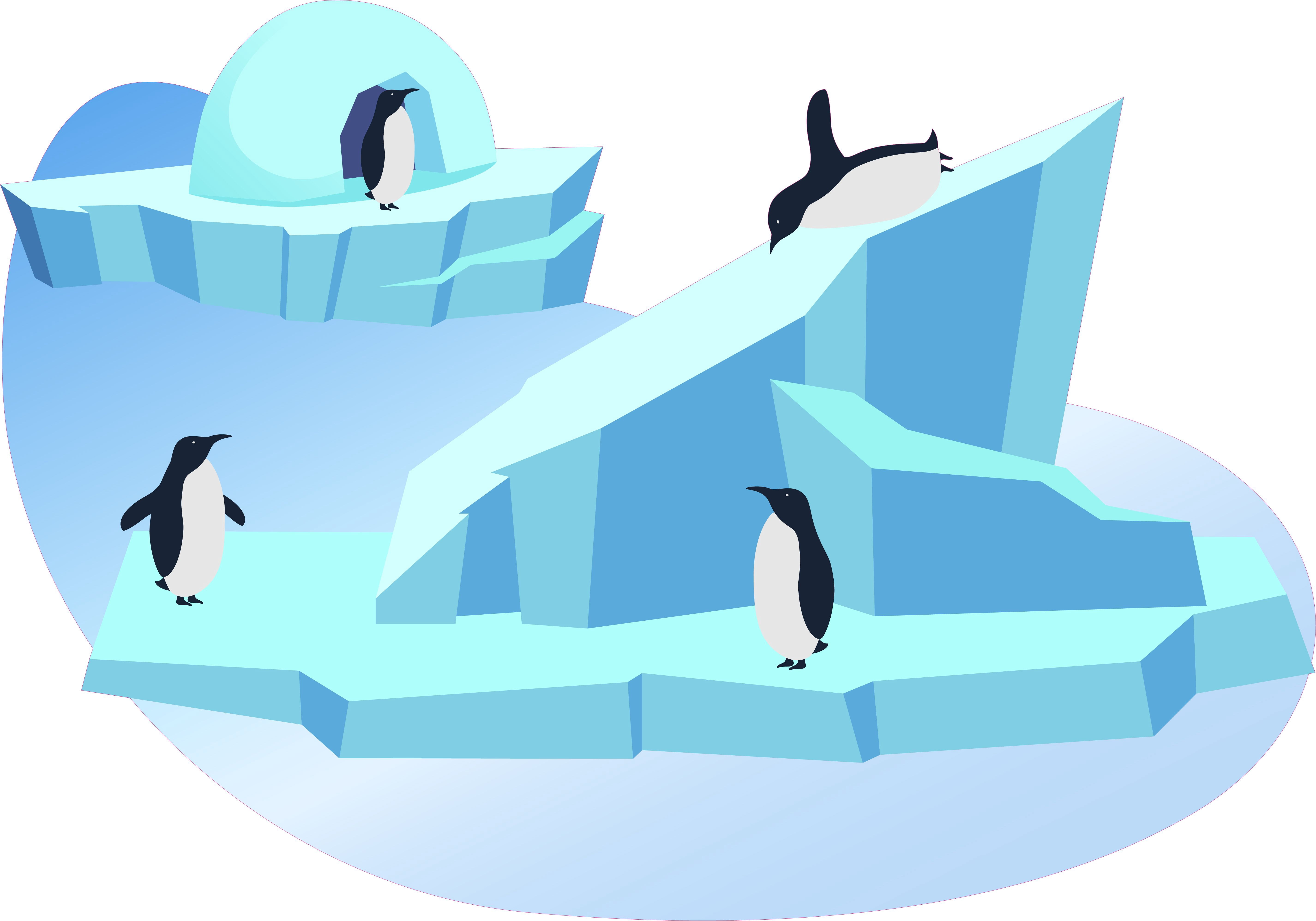 Removable Multicolored Vinyl Decor Group Of Penguins Iceberg Design ...