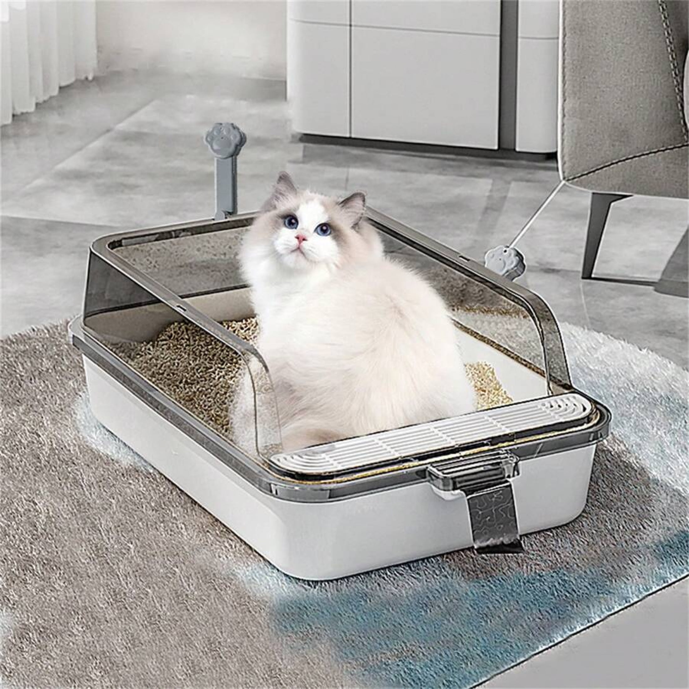 Removable Semi-Enclosed Cat Litter Box - Multiple Colors & Sizes ...