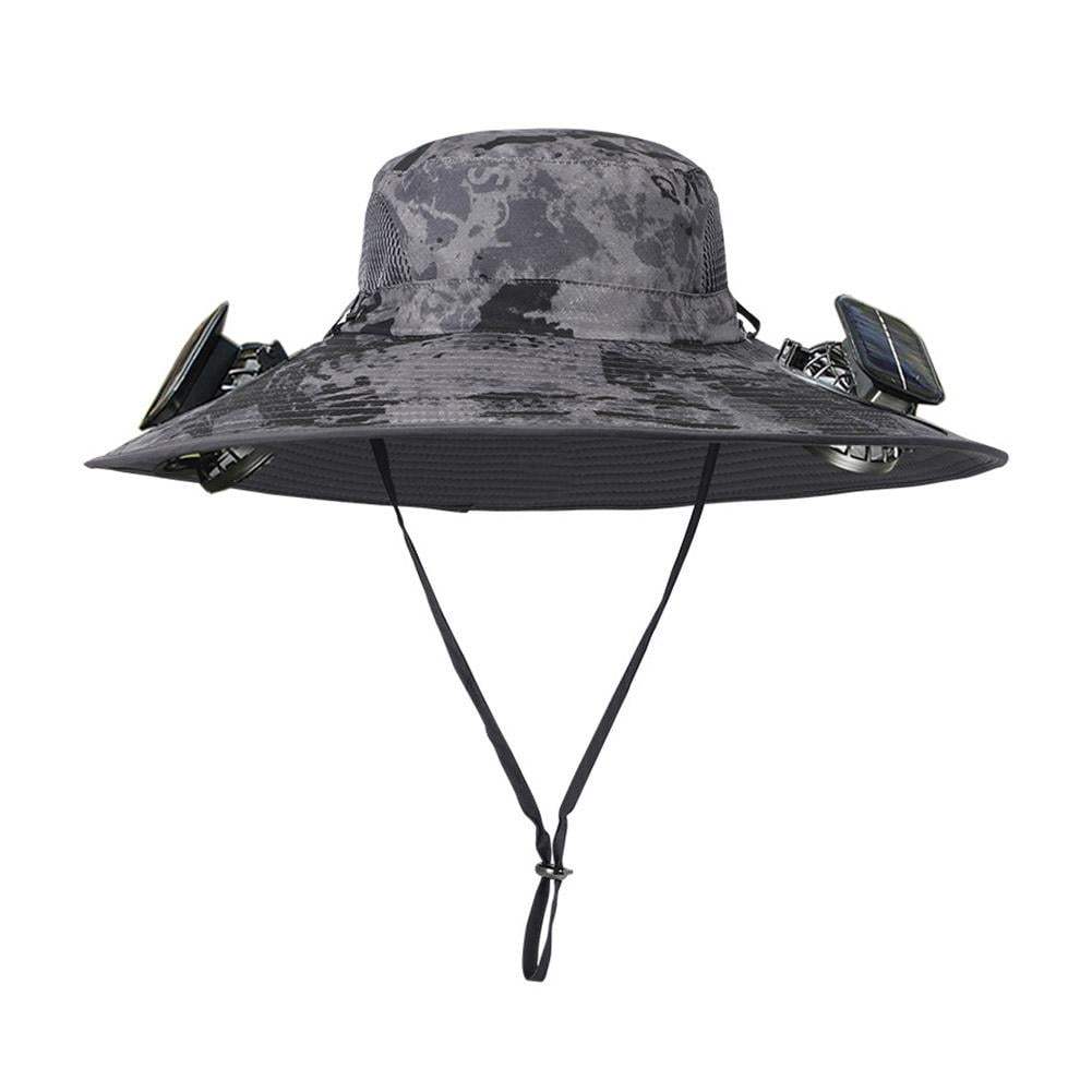 Removable Solar Charging Fan Outdoor Sun Hat With 2 Fan Large Brim Sun ...