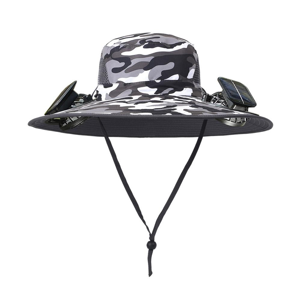 Removable Solar Charging Fan Outdoor Sun Hat with 2 Fan Large Brim Sun ...