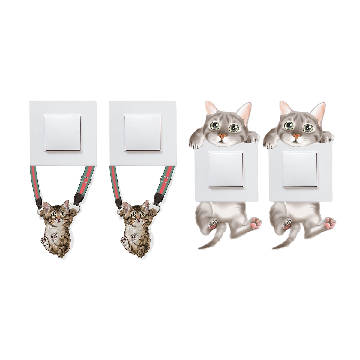 Removable Switch Sticker, 4 Pcs Cute Cats Cartoon Wall Sticker, Light ...