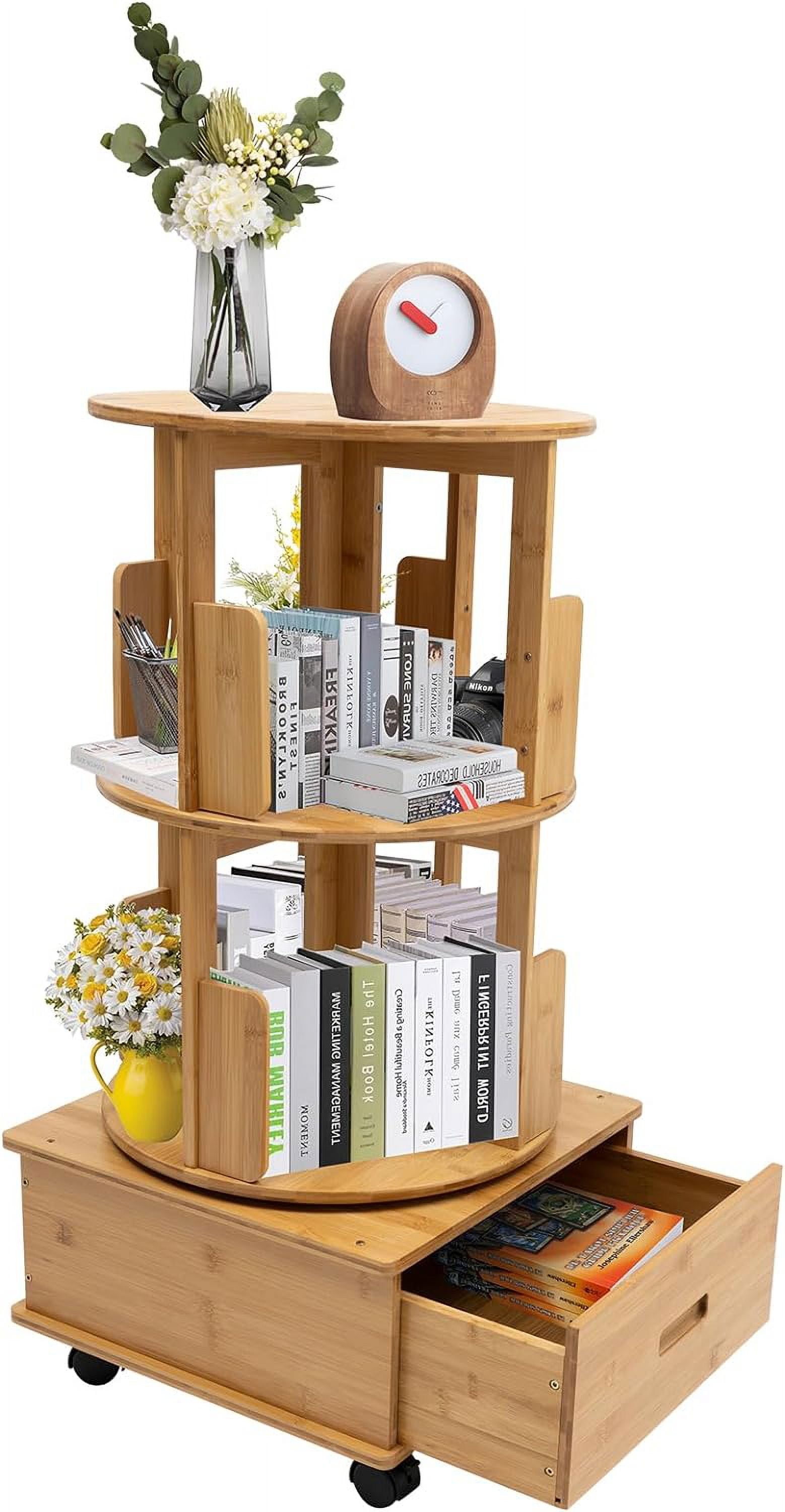 Removable Swivel Bookcase,2-Tier Bedside Table with Rolling Wheels, 360 ...