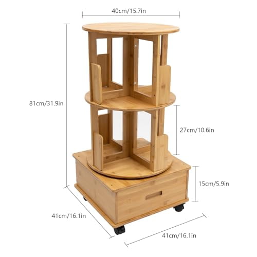 Removable Swivel Bookcase,2-Tier Bedside Table with Rolling Wheels, 360 ...