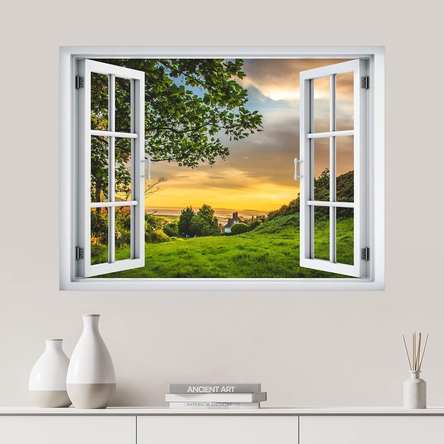 Removable Wall Sticker/Wall Mural Window View Sunset Sky Countryside ...