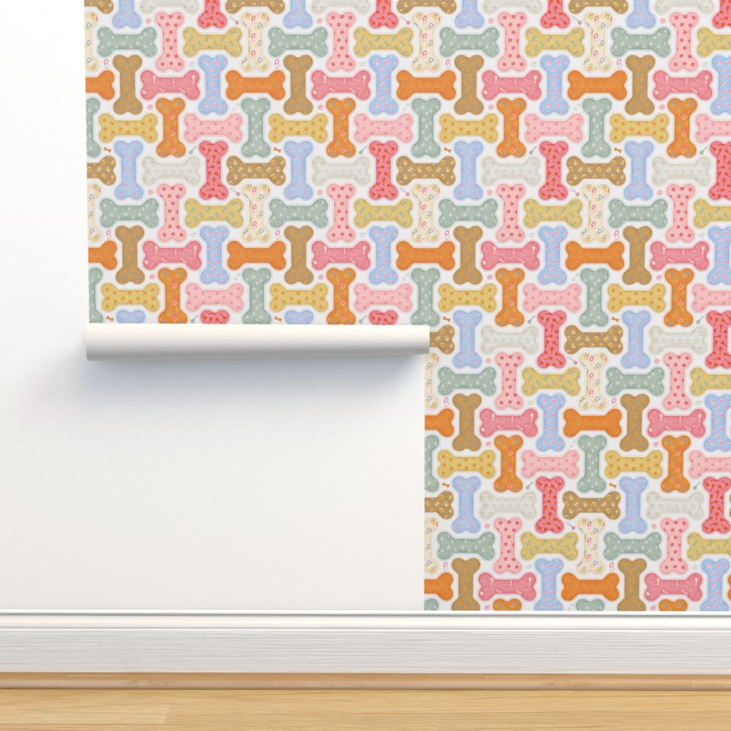 Removable Wallpaper 9ft x 2ft - Dog Treats Dog Bone bright Pastel Dog ...