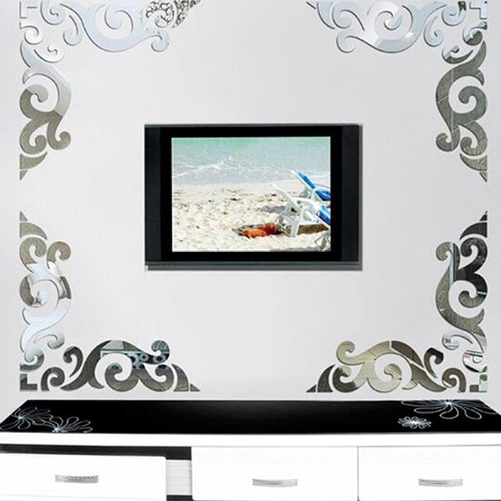 Removable Wallpaper Peel and Stick Gift Corner Line Acrylic Mirror Wall ...