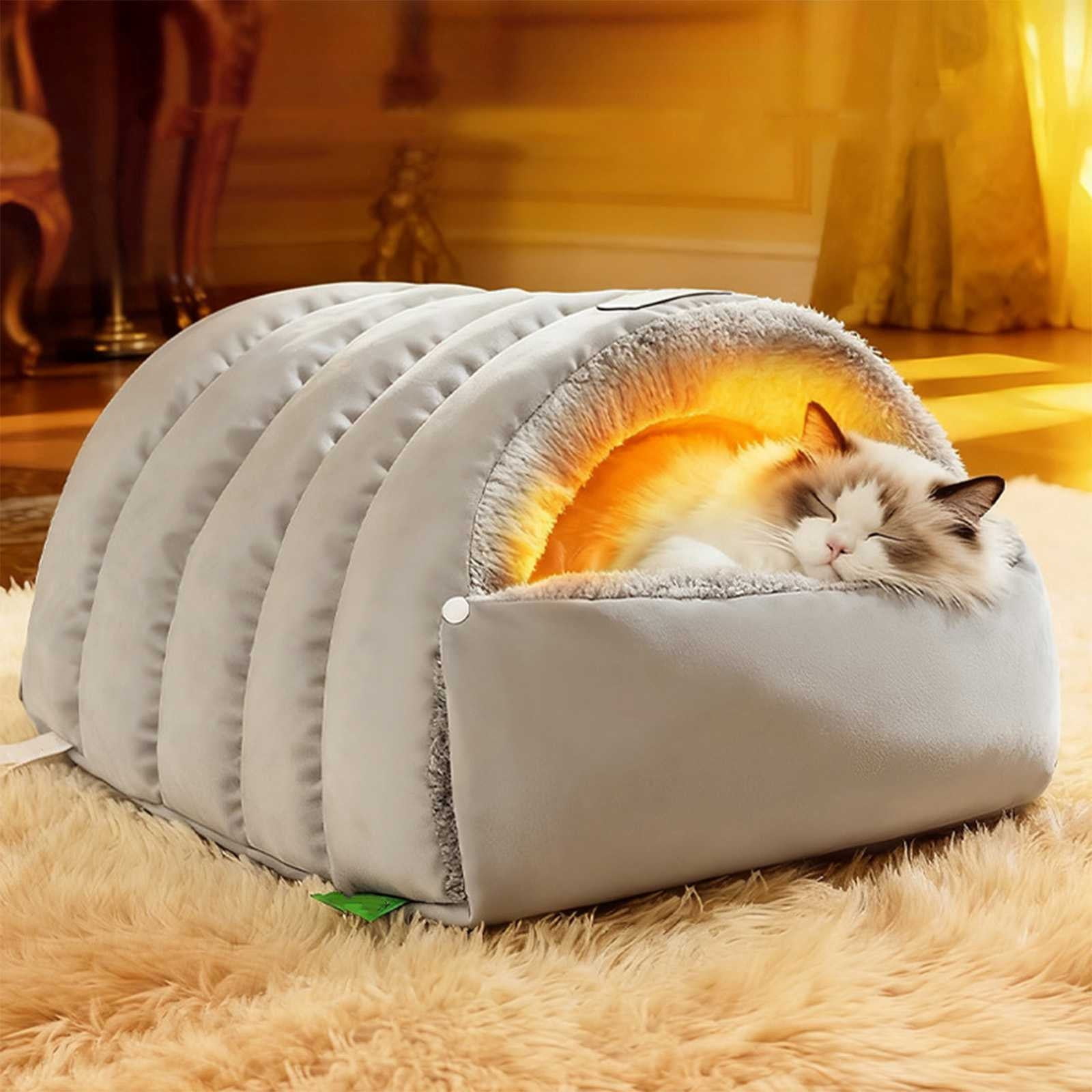 Removable Washable Pet Bed Dog Cat House Winter Warm Fleece Lined ...