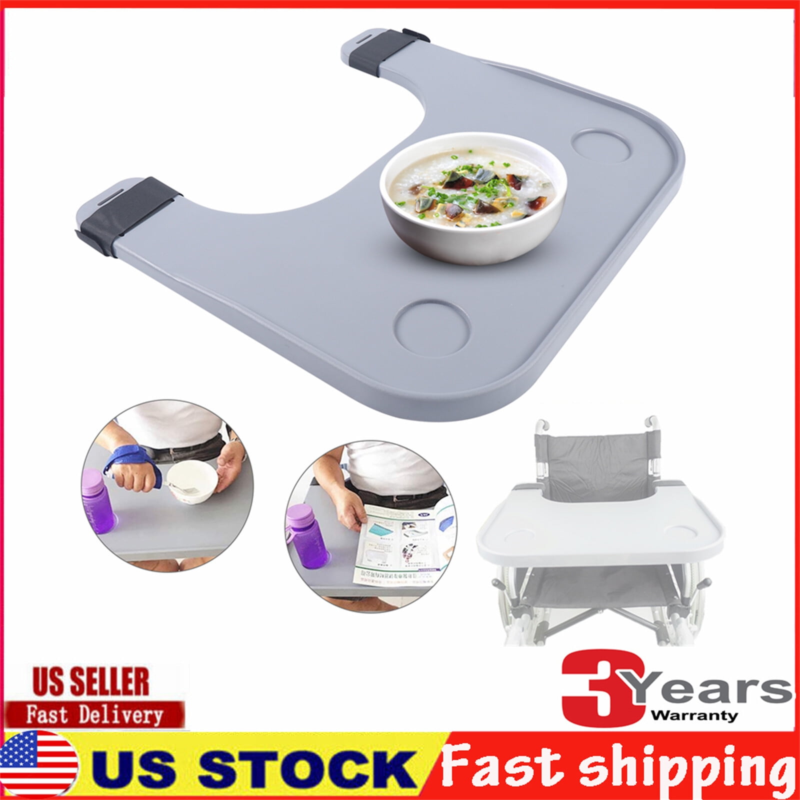 Removable Wheelchair Lap Tray Table w/ 2 Cup Mug Holder Fit Eating ...