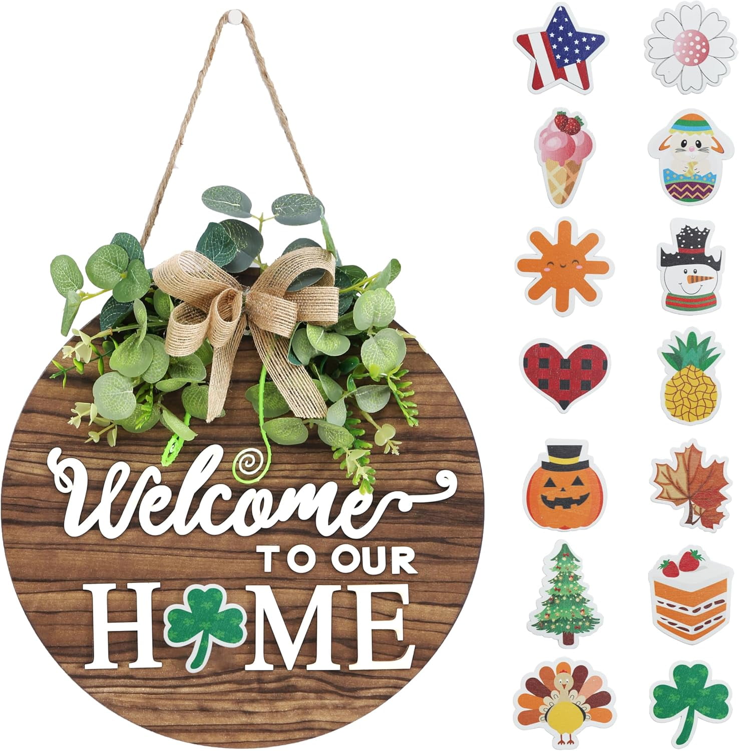Removable seasonal welcome sign front door decoration, rural circular ...