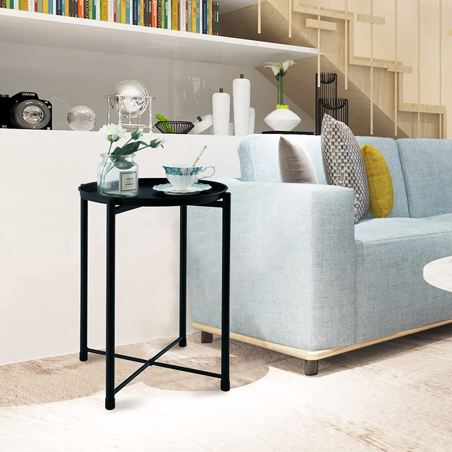 Removable top Metal Tray End Table Black - Walmart.com