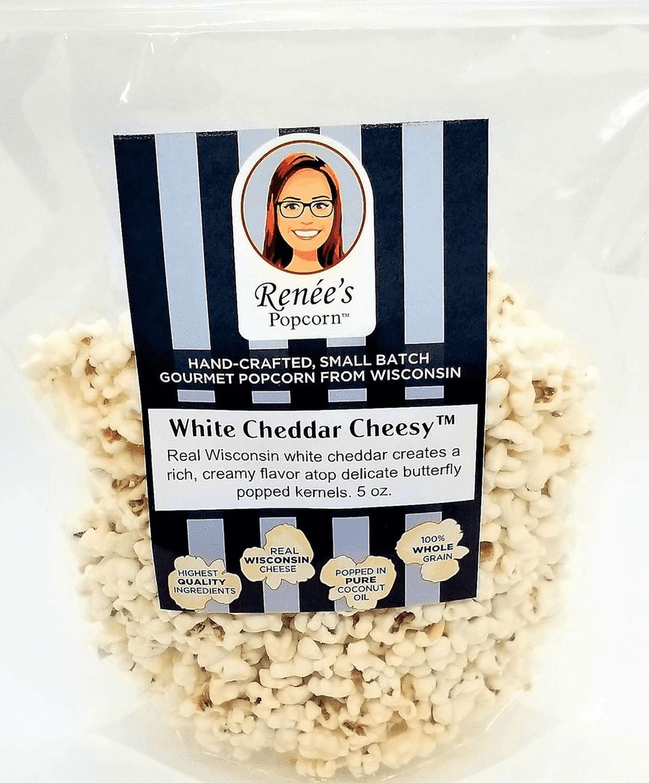 Renée’s White Cheddar Cheesy™ Gourmet Popcorn – real Wisconsin white Cheddar cheese is smooth ...