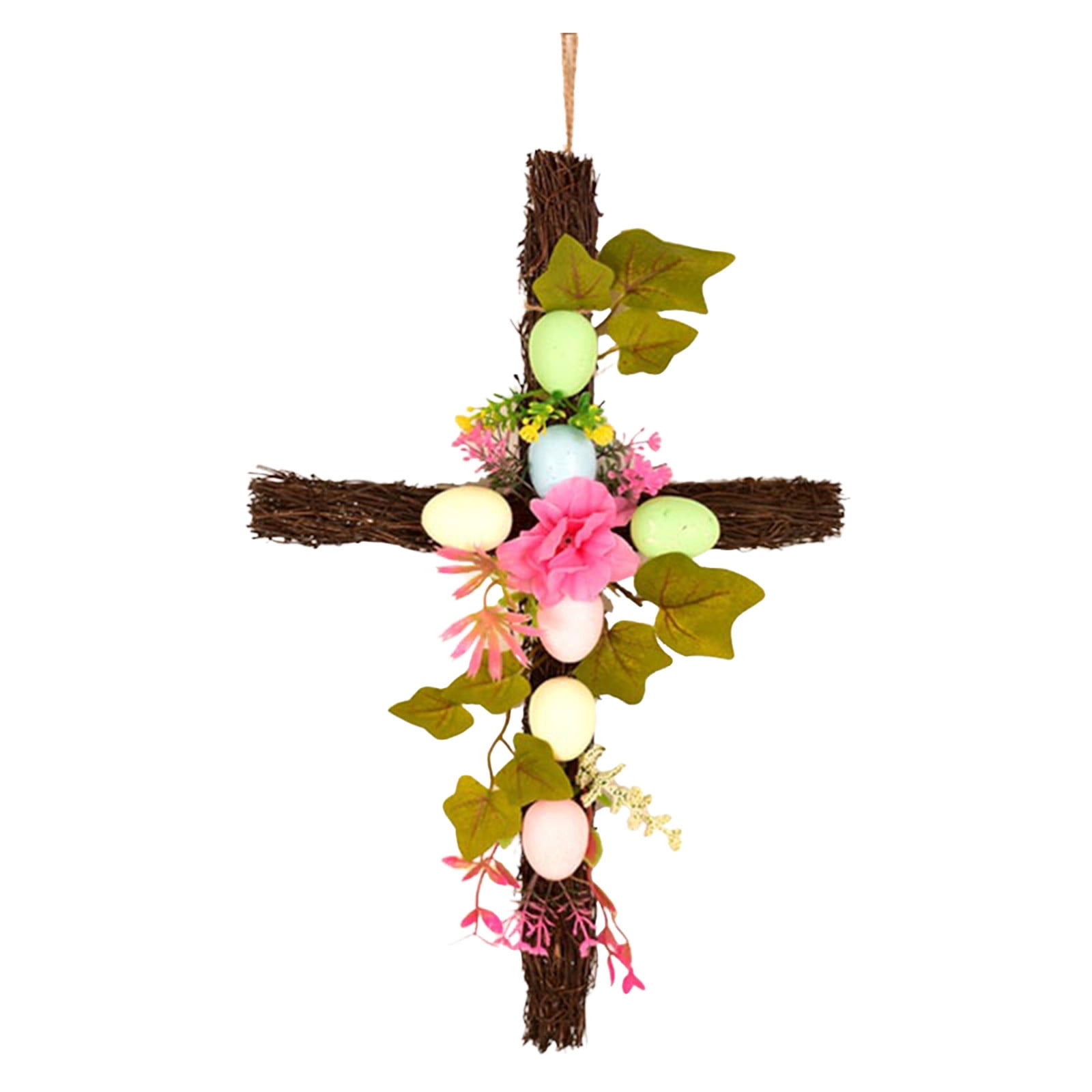 RenXiang Easter Cross Wreaths for Front Door,15.7'' Artificial Spring ...