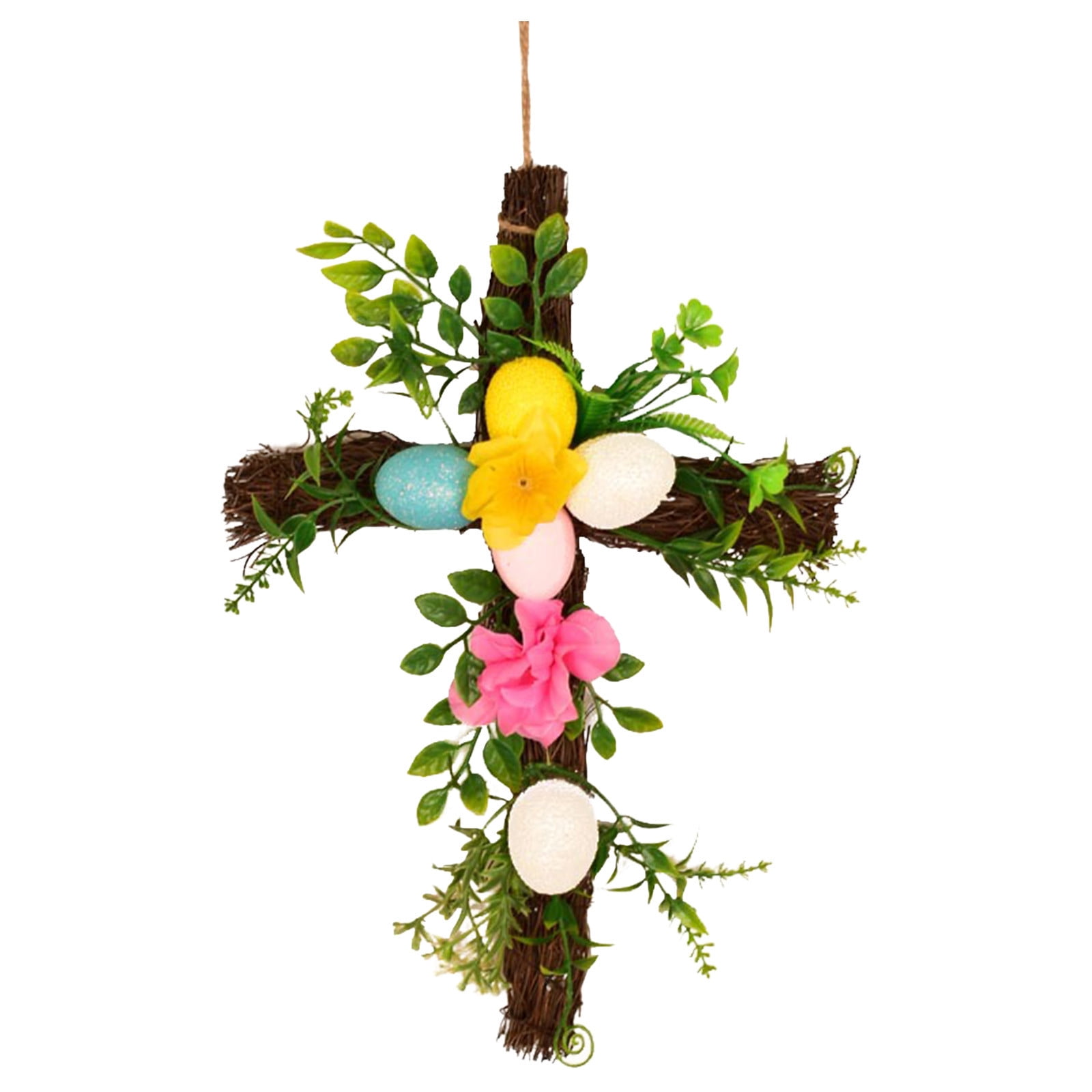 RenXiang Easter Cross Wreaths for Front Door,15.7'' Artificial Spring ...