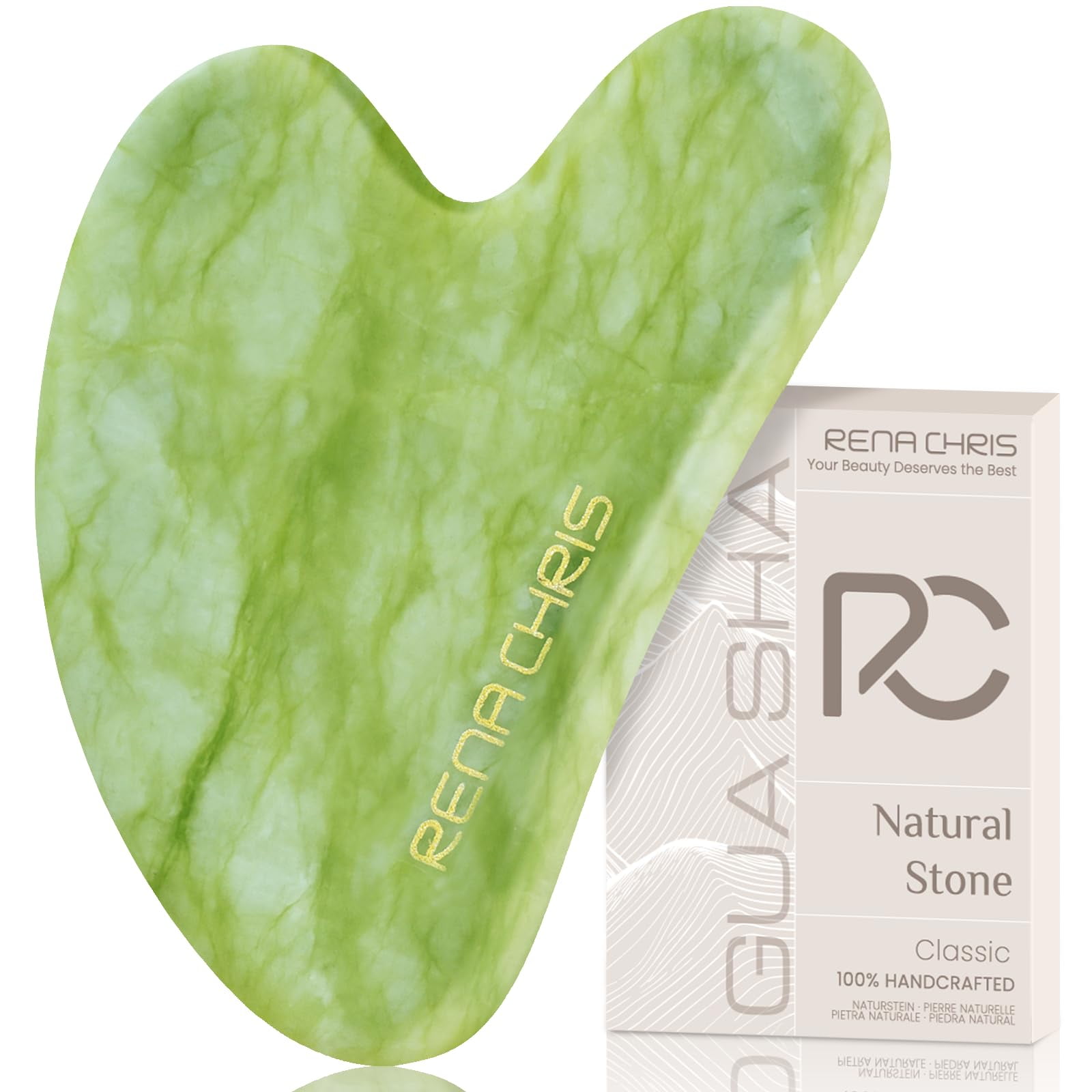 Rena Chris Gua Sha Facial Tools, Natural Jade Stone Guasha, Manual Massage Sticks for Jawline ...
