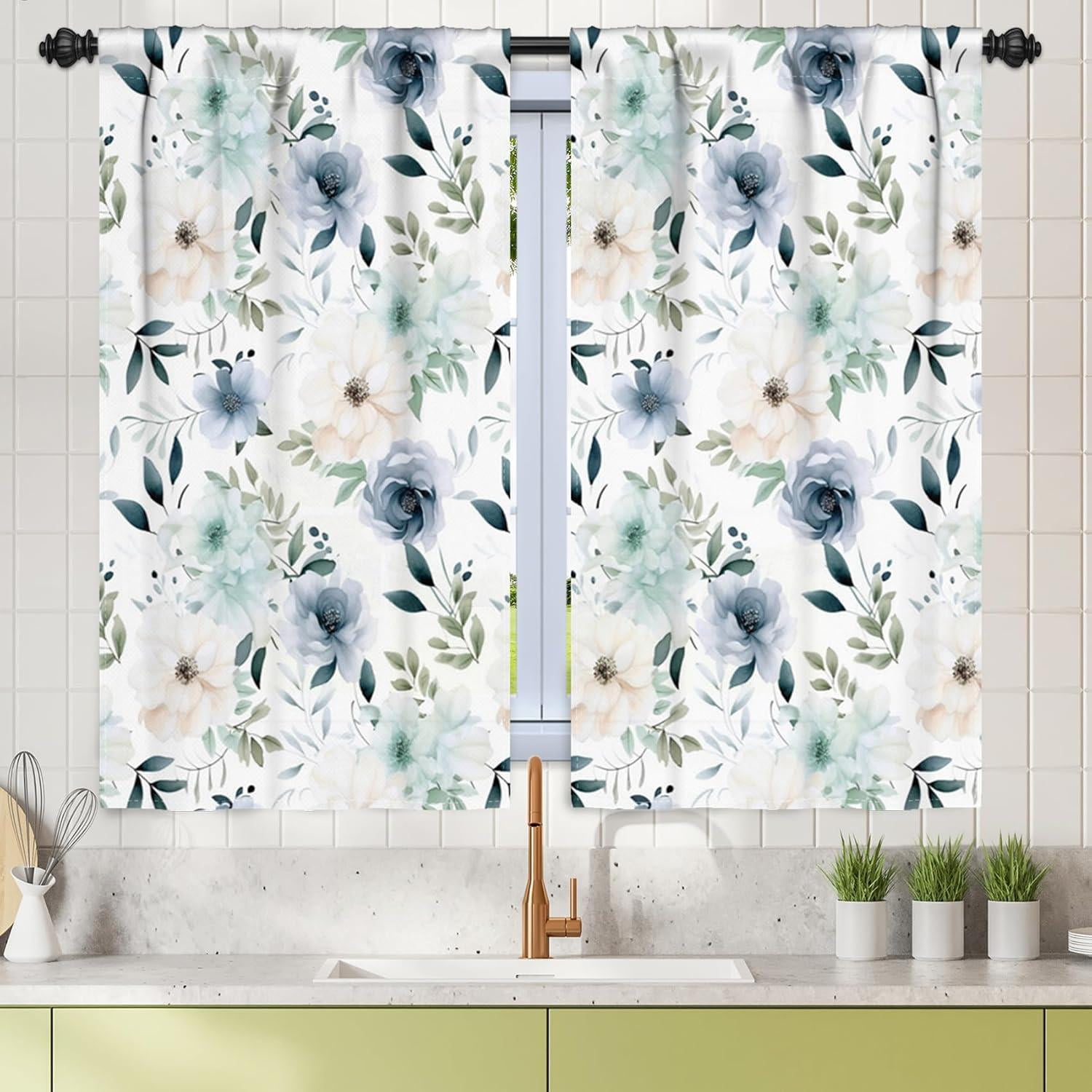 Renaiss 42 x 54 Inch Flower Kitchen Tier Curtains for Window Light ...