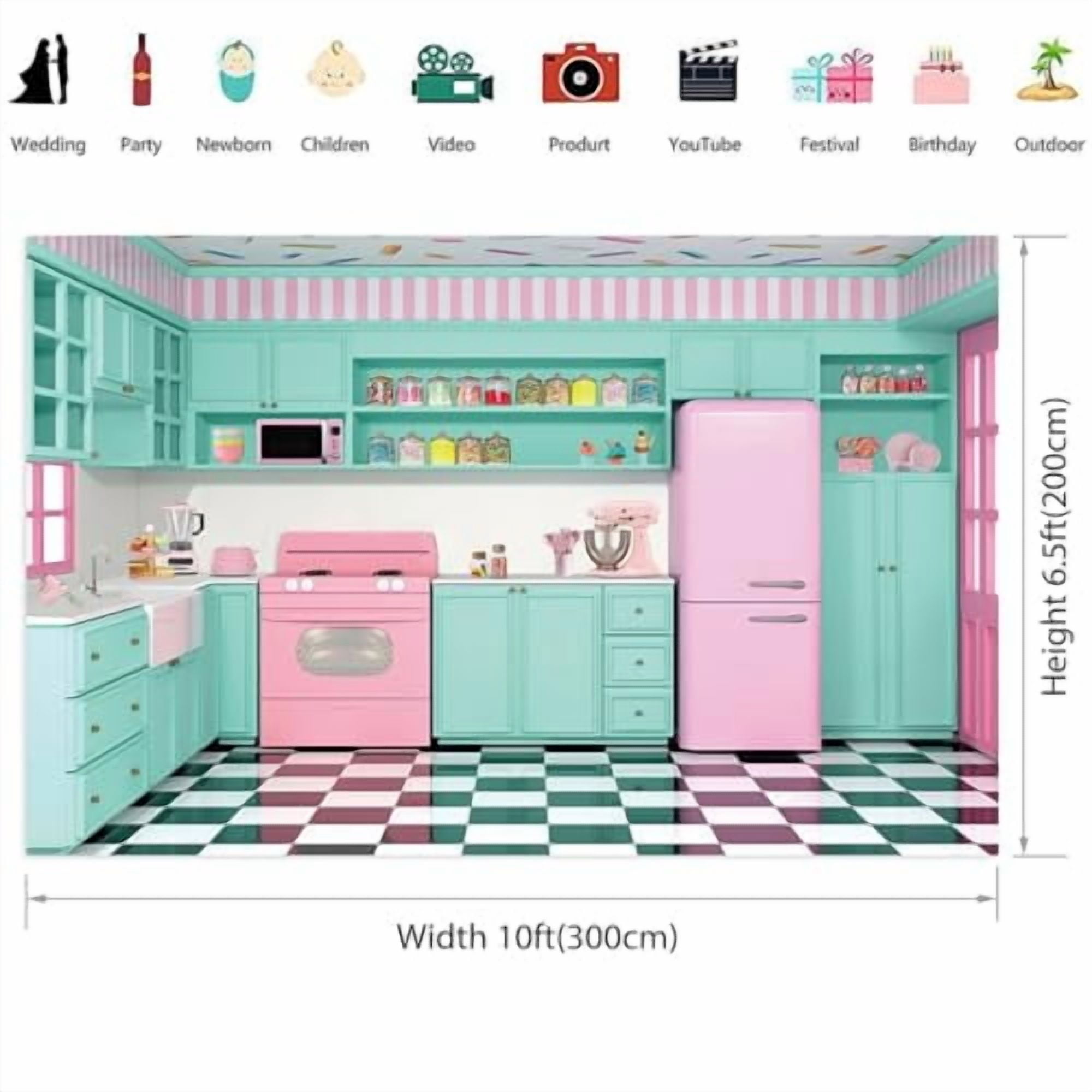 Renaiss Cartoon Kitchen Backdrop 10x6.5ft Baking Cooking Party Wall ...