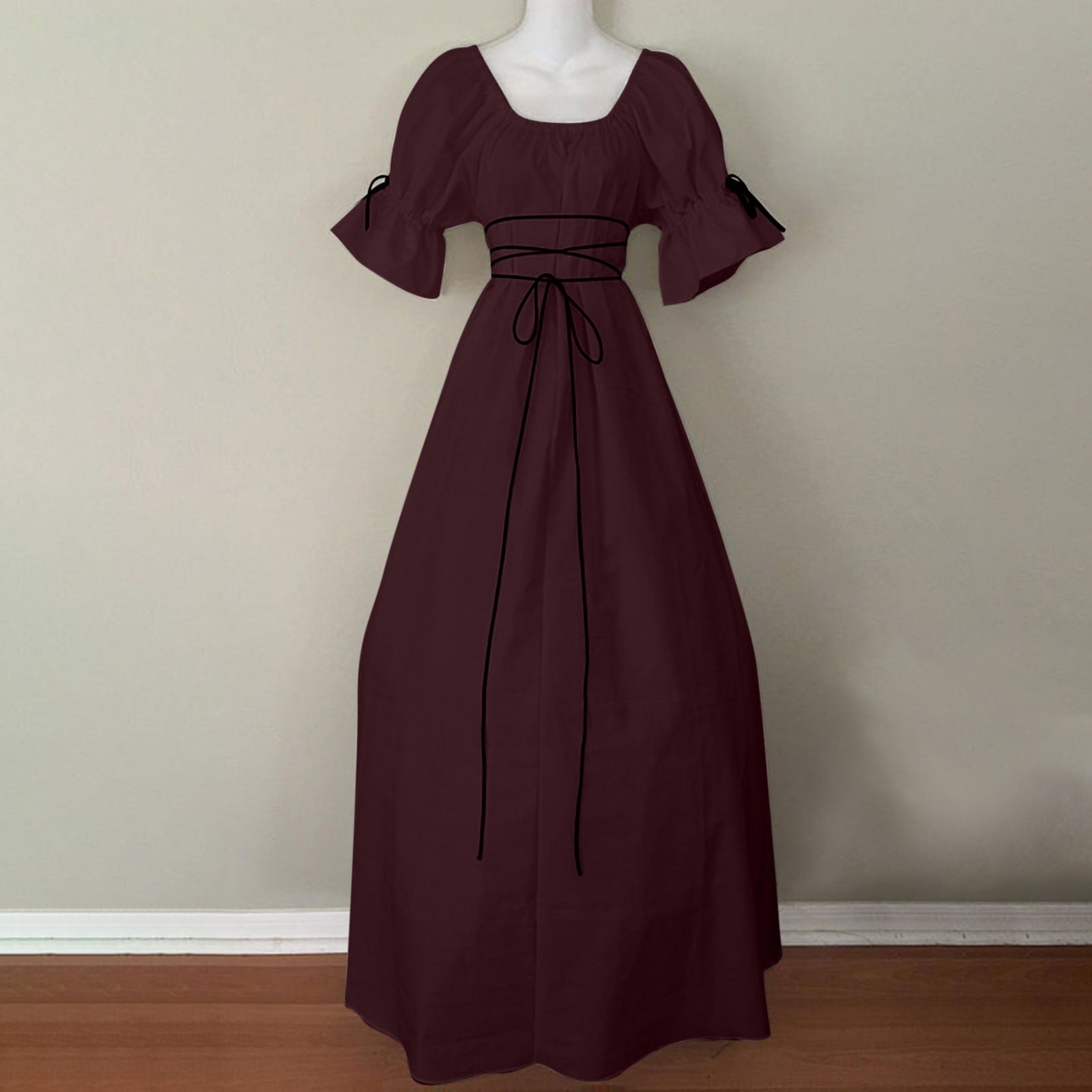 Renaissance Celtic Dress Women Tie Waist Short Sleeve A-Line Maxi ...