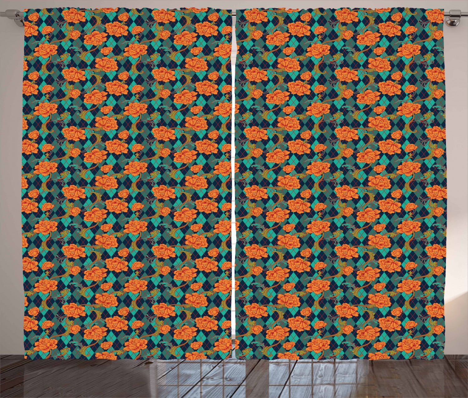 Renaissance Curtains 2 Panels Set, Vibrant Baroque Blossoms over ...