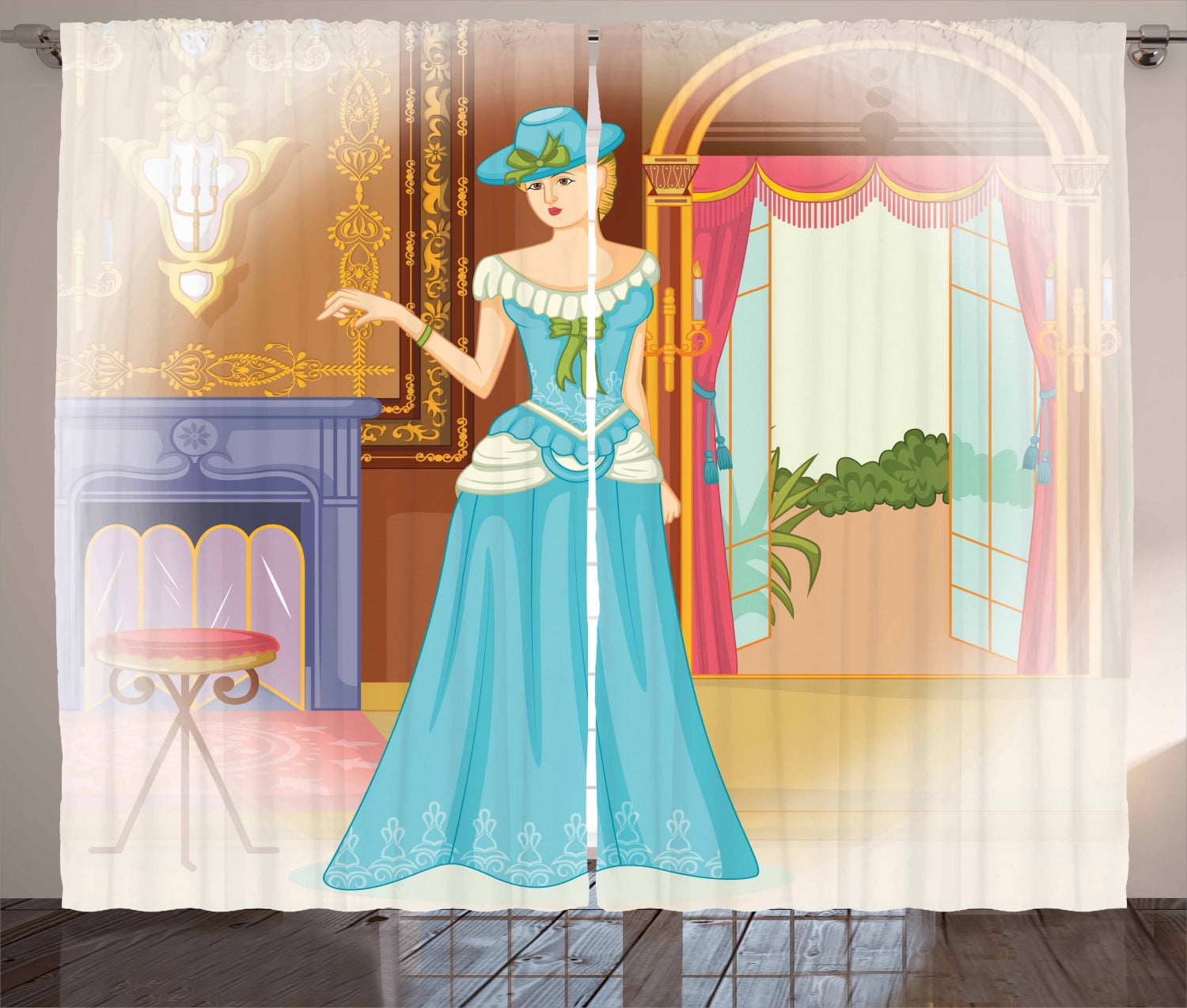 Renaissance Curtains 2 Panels Set, Victorian Woman Nostalgic Medieval ...