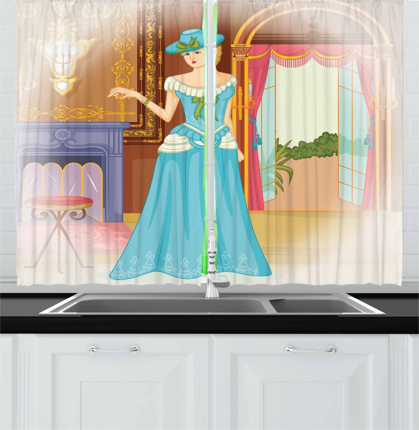 Renaissance Curtains 2 Panels Set, Victorian Woman Nostalgic Medieval ...